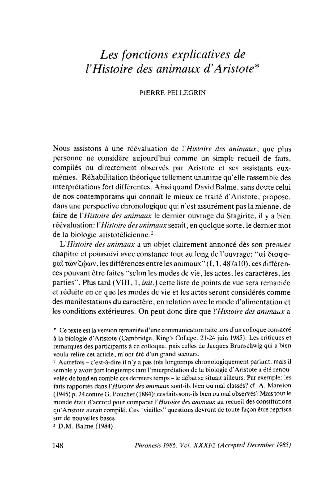 148 Les fonctions explicatives de l'Histoire des animaux ... | Notes ...