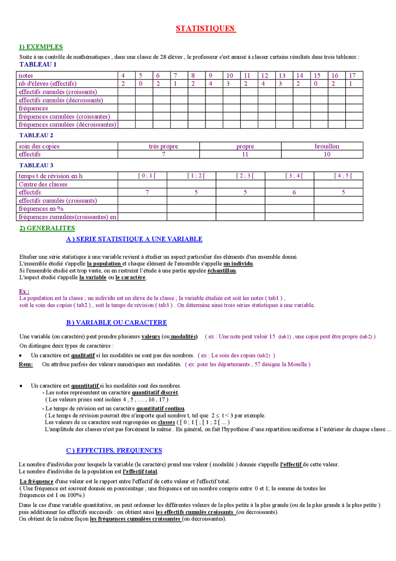 STATISTIQUES | Examens Statistiques | Docsity