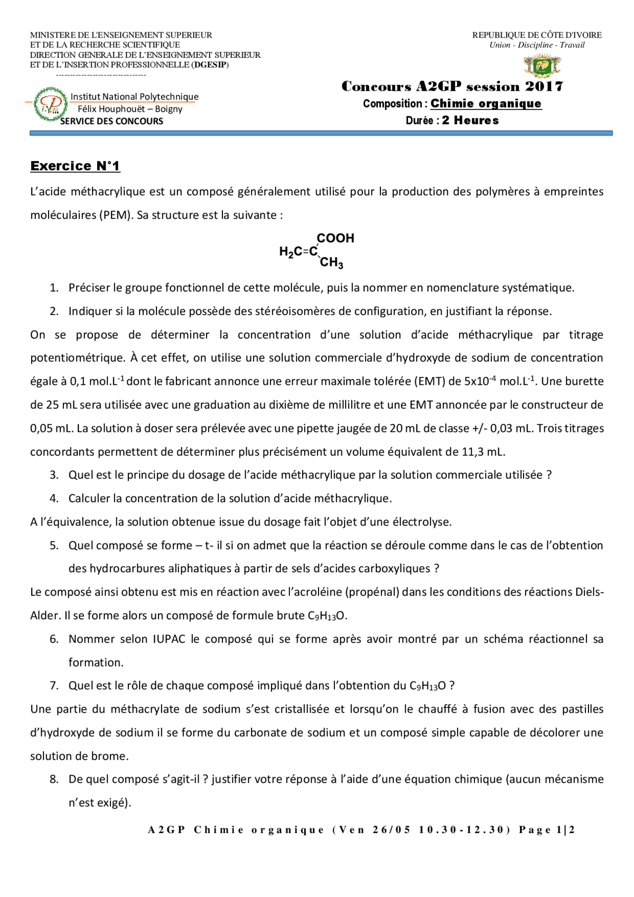 Concours A2gp Session 2017 Examens Enseignement Supérieur Docsity