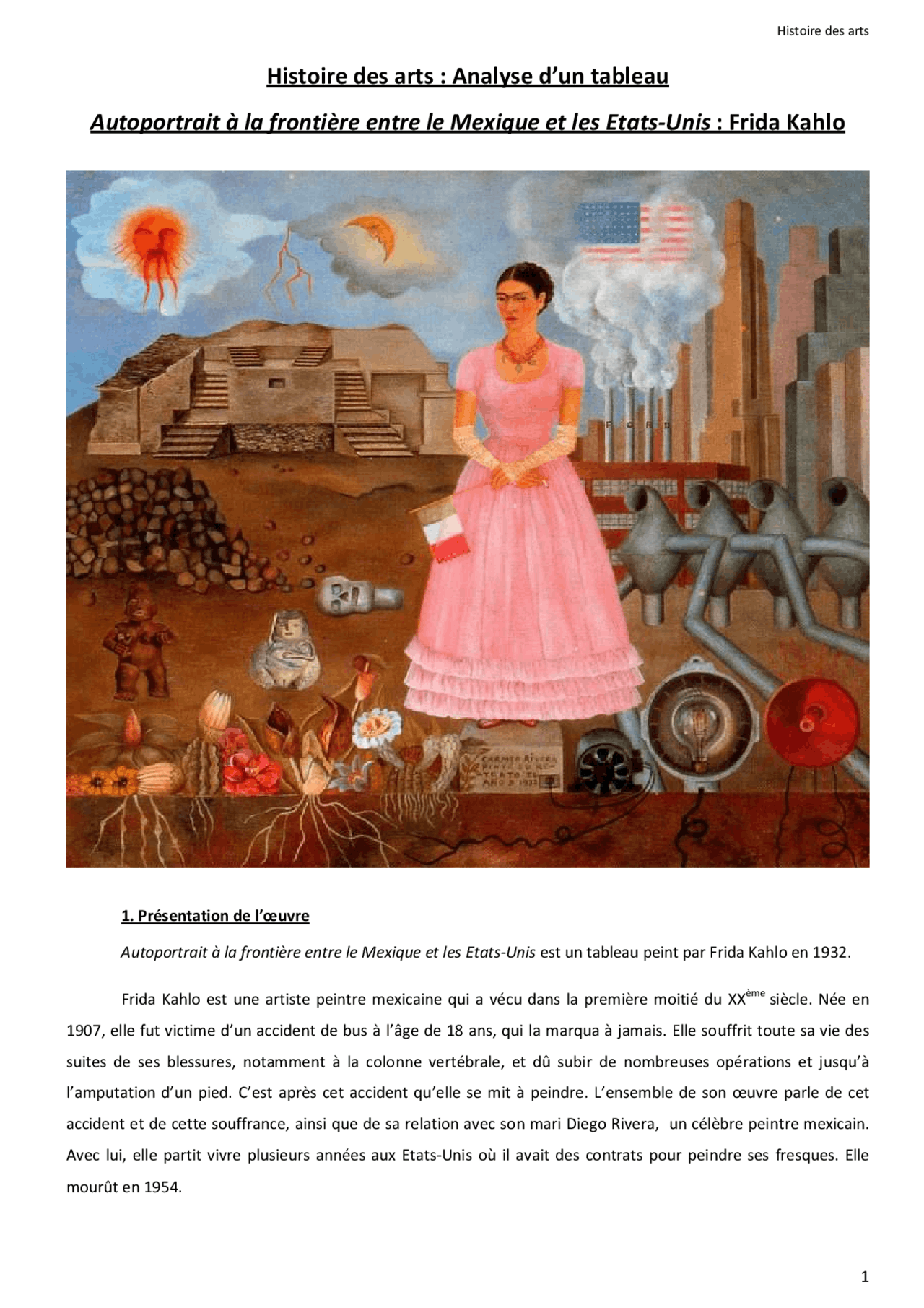 Frida Kahlo | Examens Histoire | Docsity