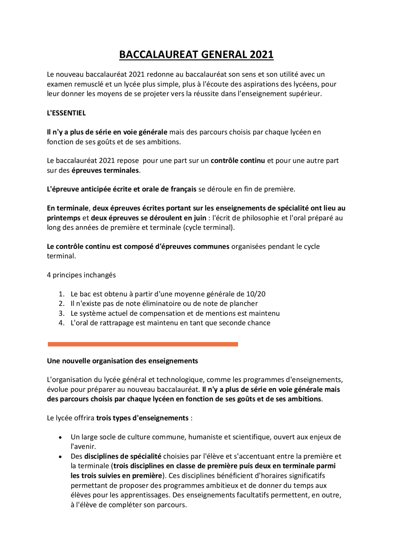 BACCALAUREAT GENERAL 2021 | Lectures Langue Française | Docsity