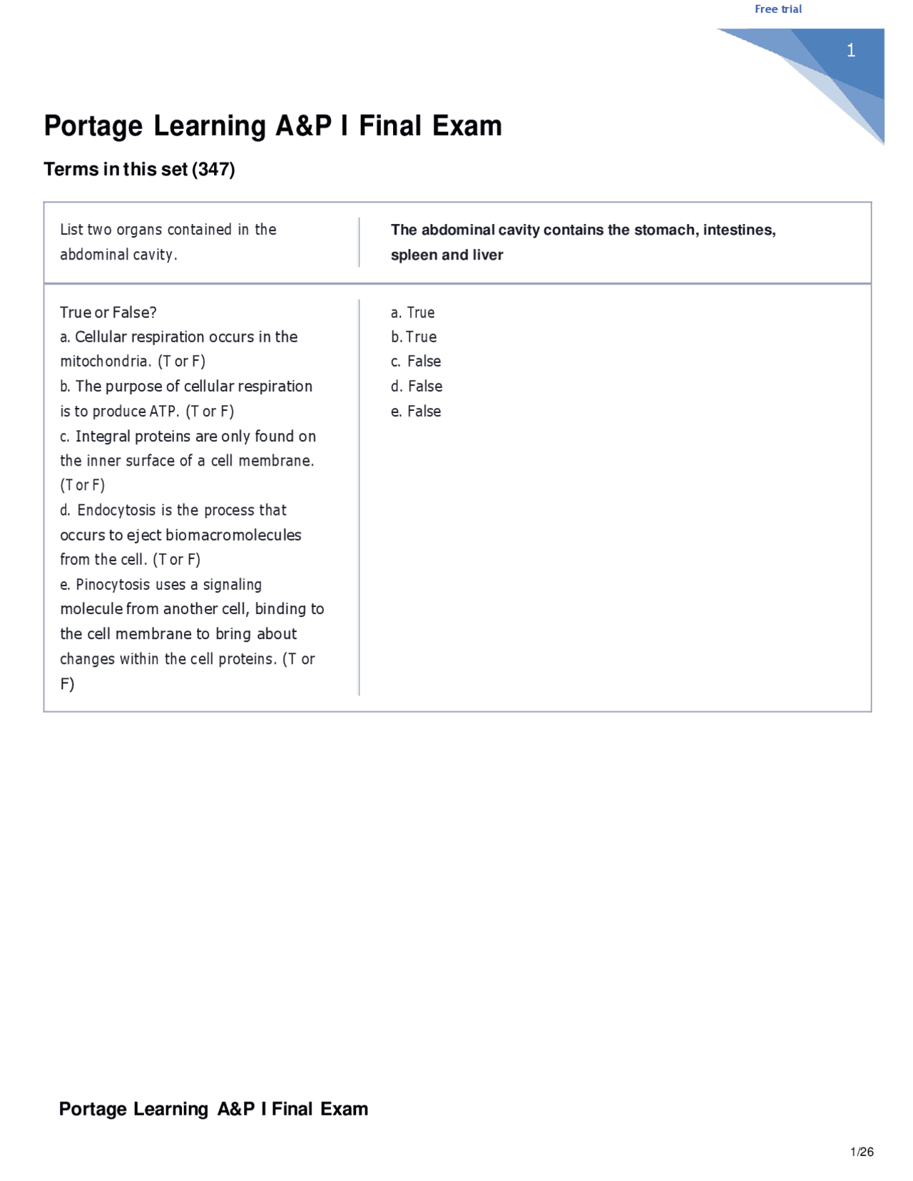 Geneva College / BIOD 151 / Portage Learning A&P I Final Exam 2022 ...