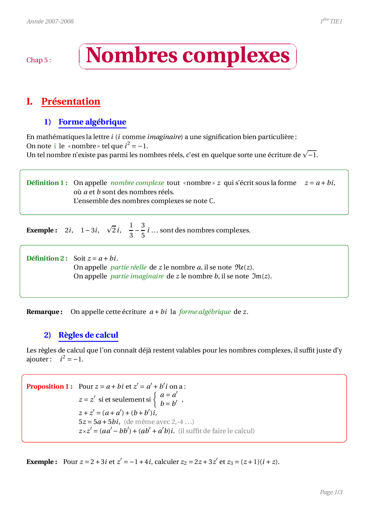 Nombres complexes | Résumés Géométrie | Docsity