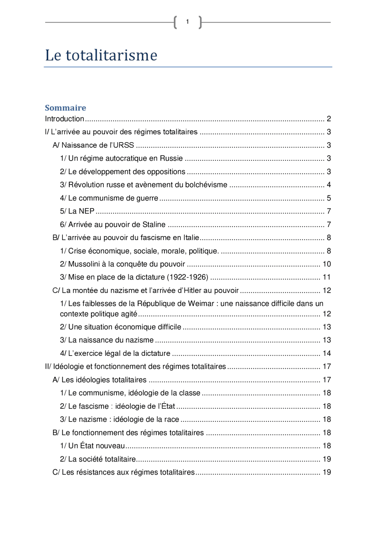 Le totalitarisme | Notes Économie | Docsity