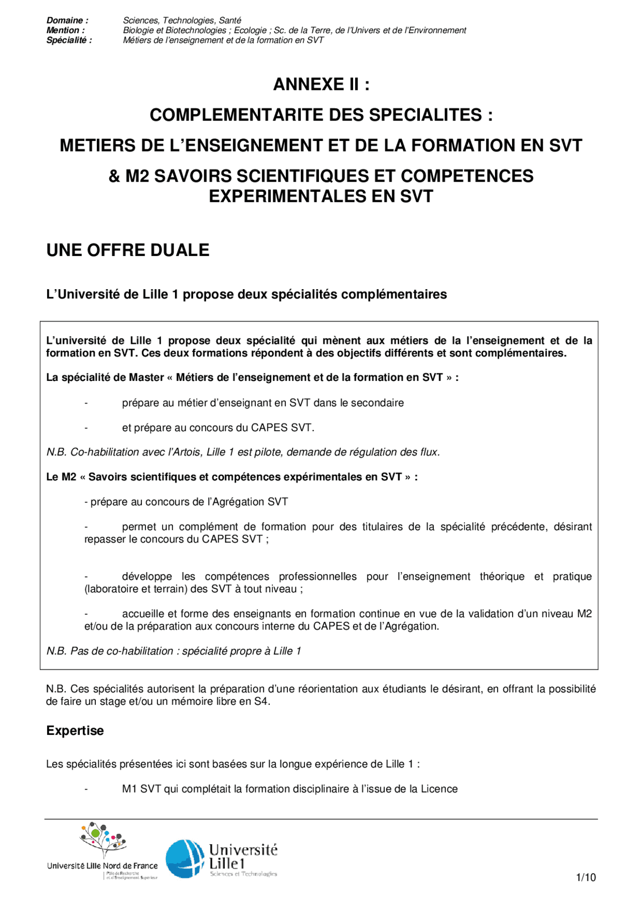 Master Mef Svt Annexe 2 Lille 1 Lectures Biologie Docsity