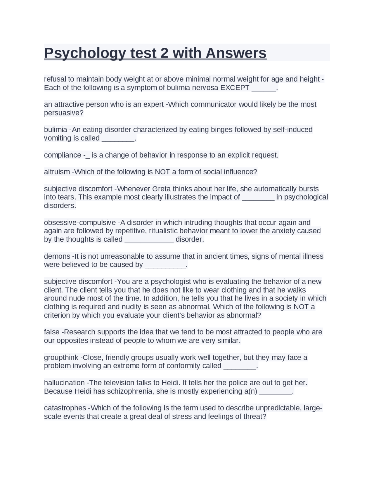 Psychology test 2 with Answers.LATEST VERSION 2022 | Exams Nursing ...