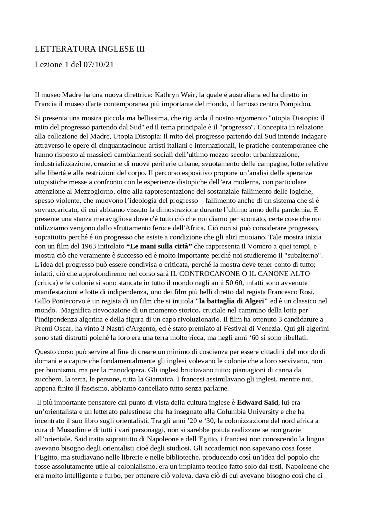 Letteratura inglese 3 sbobina 1 - 2021 | Sbobinature di Letteratura Inglese | Docsity