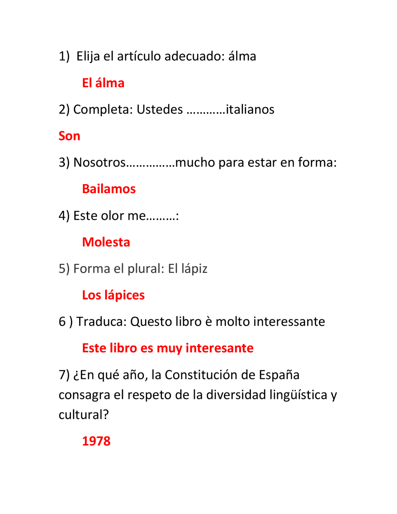 Lingua Spagnola Esame A Scelta Prove Desame Di Lingua Spagnola