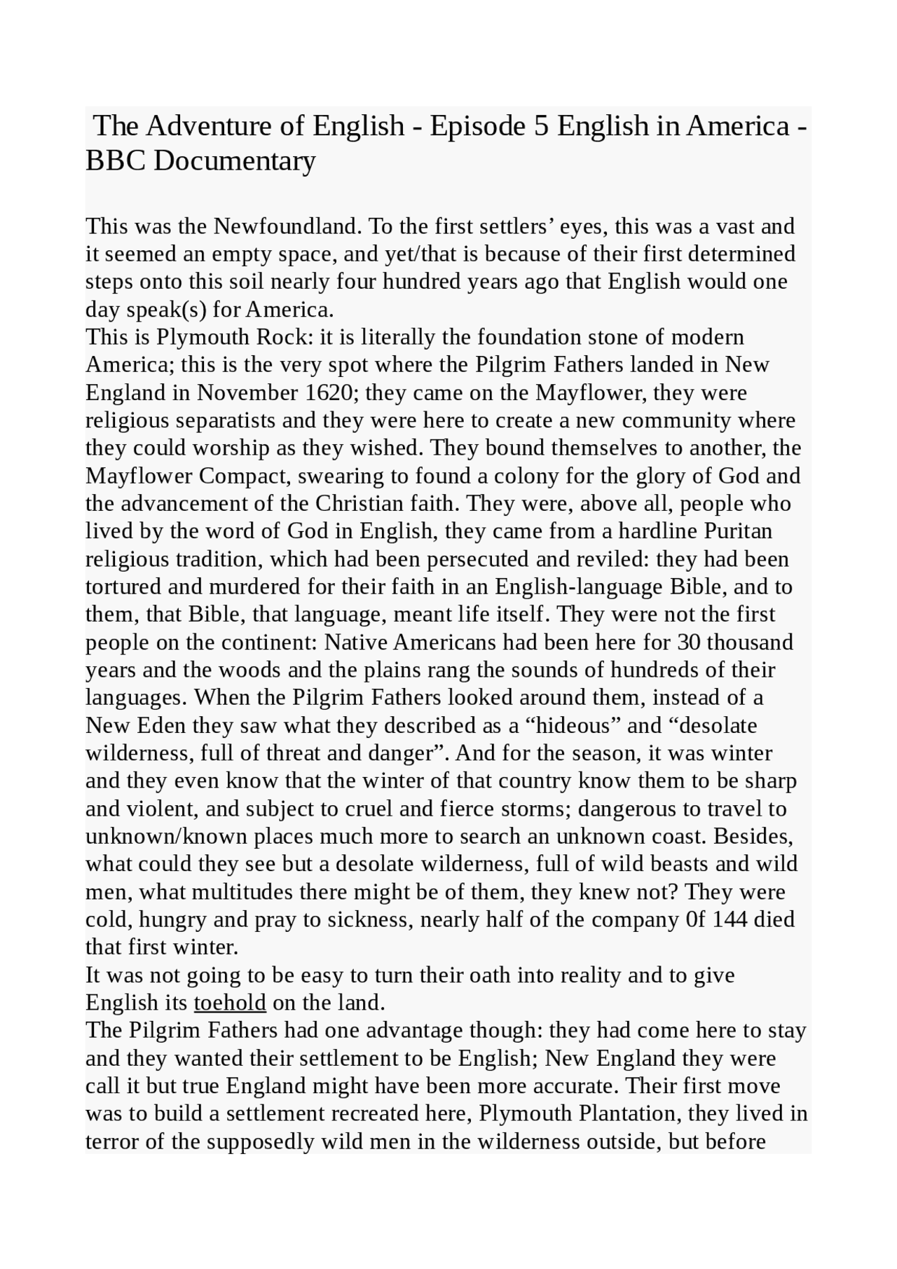 The Adventure of English - Episode 5 English in America | Sbobinature ...