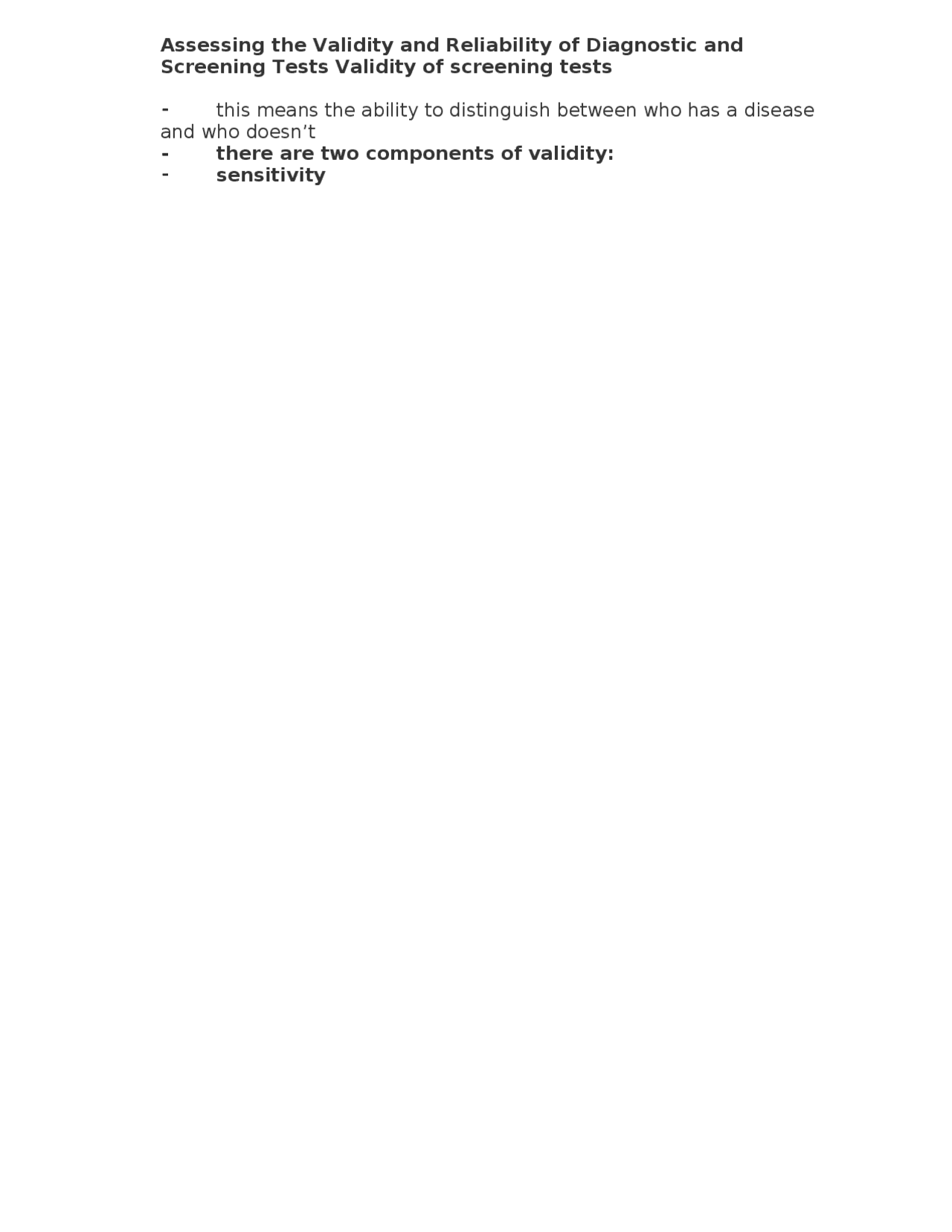 Understanding Validity & Reliability of Diagnostic Tests: Sensitivity ...