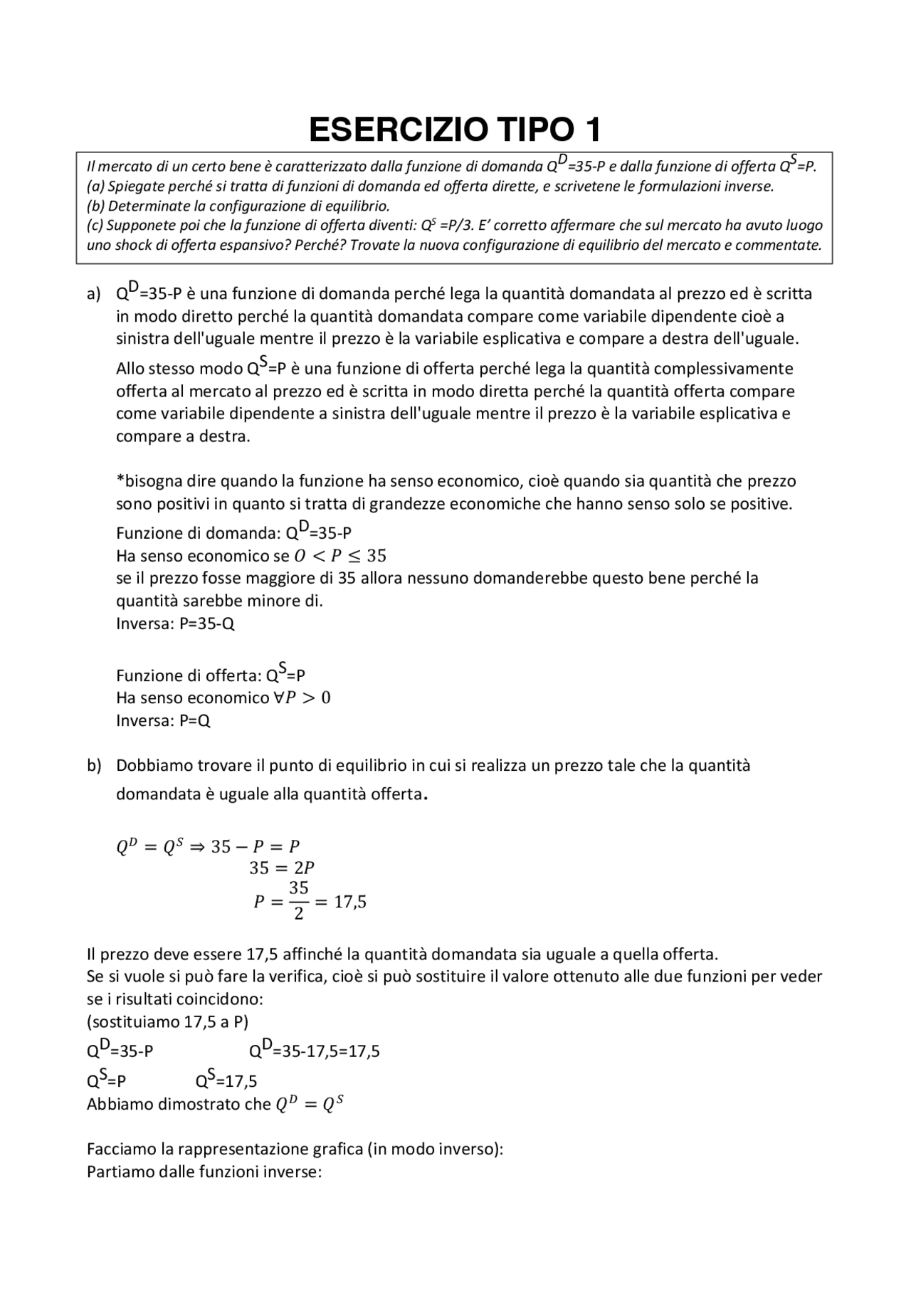 Esercizi Tipo Svolti Microeconomia Esercizi Di Microeconomia Docsity