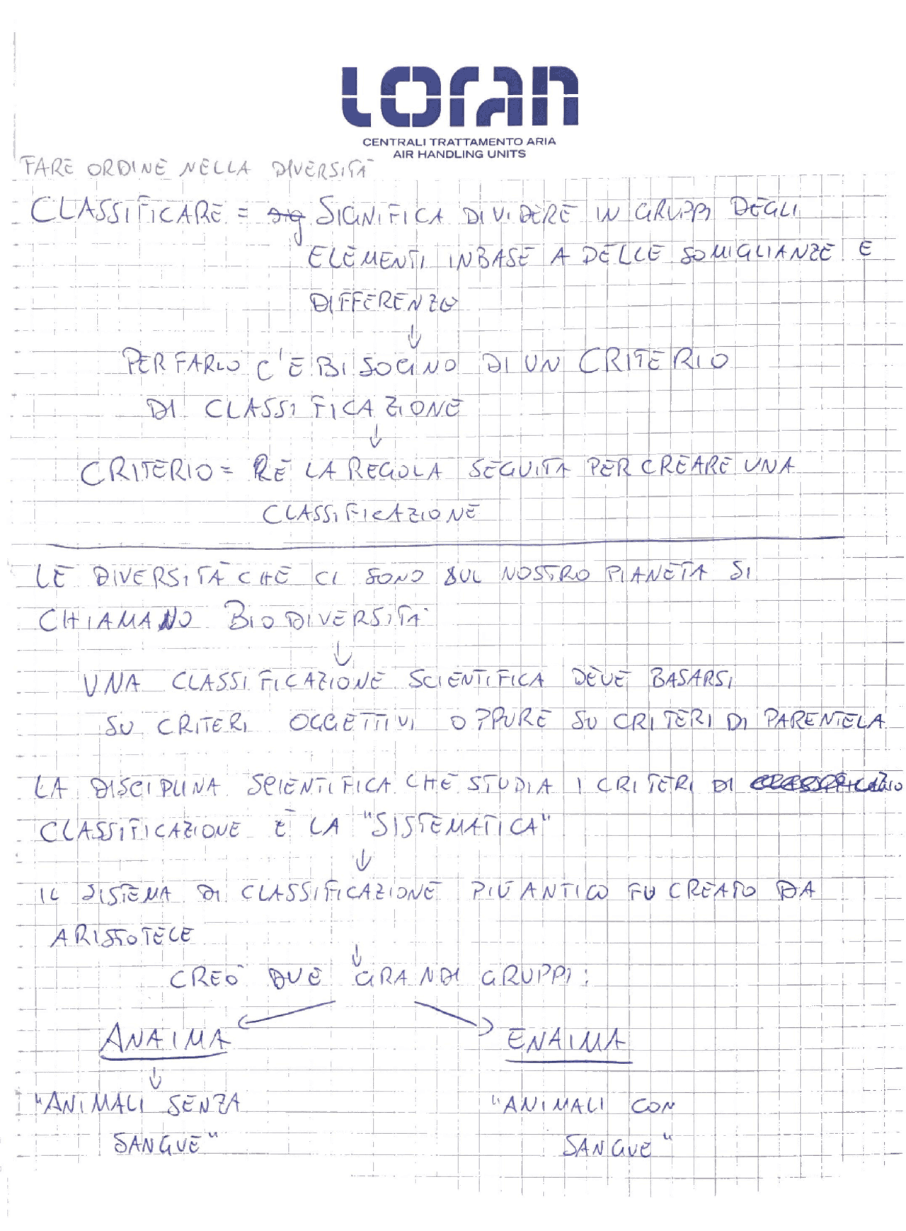 Scienze Classificazione Delle Diversitá Schemi E Mappe Concettuali