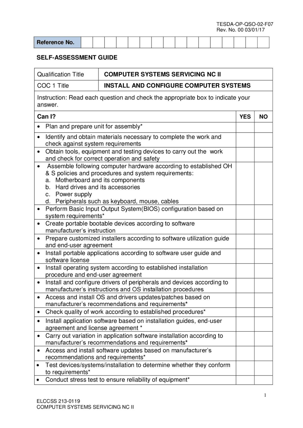 Computer Systems Servicing Nc Iipdf Exercises Computer Science Docsity