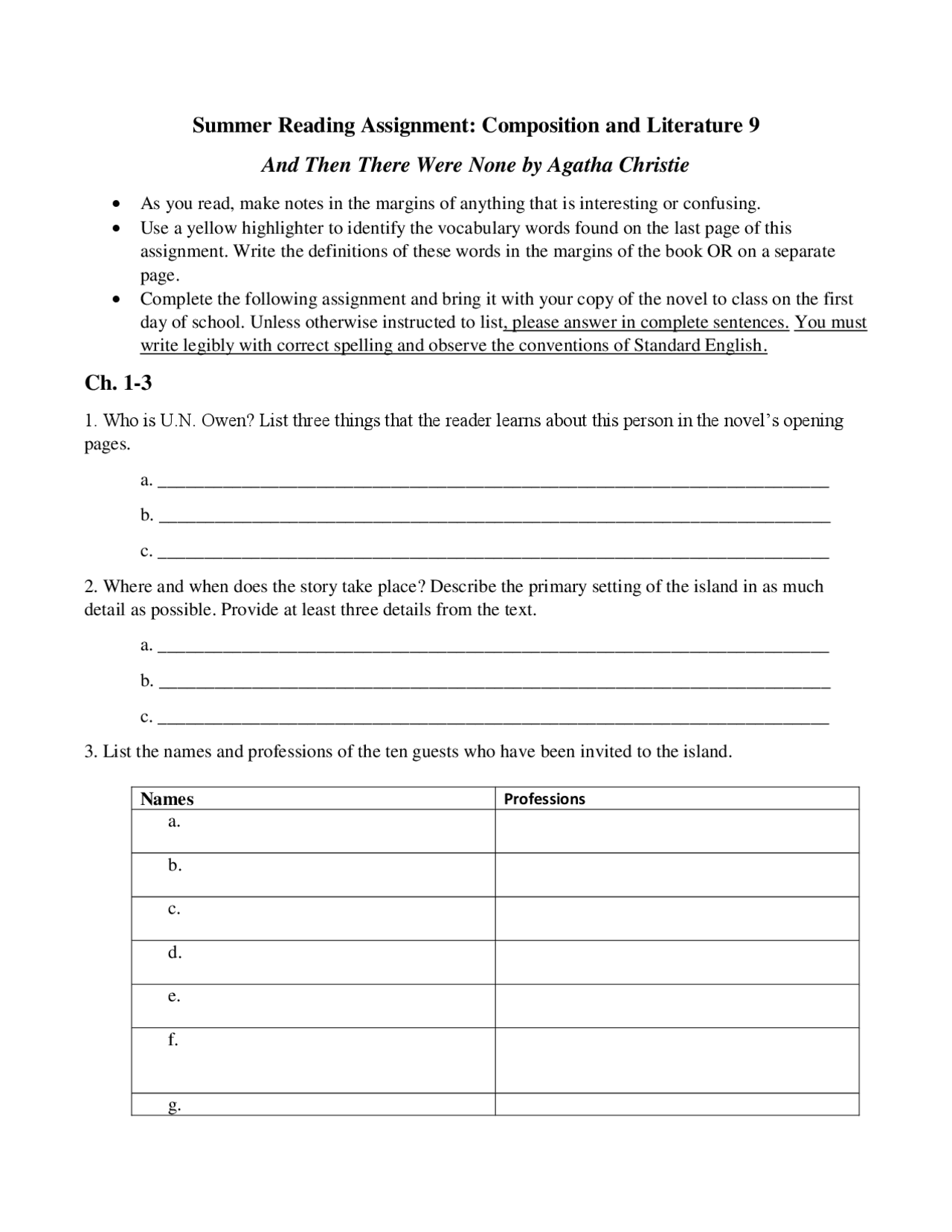 English-9-And-Then-There-Were-None.pdf | Lecture notes English - Docsity