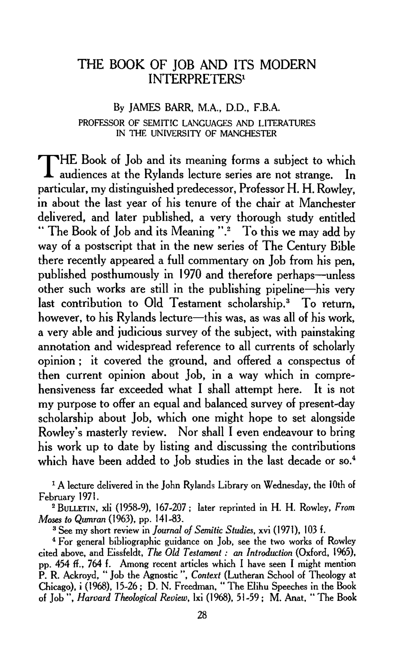 THE BOOK OF JOB AND ITS MODERN INTERPRETERS1 | Lecture notes Literature ...