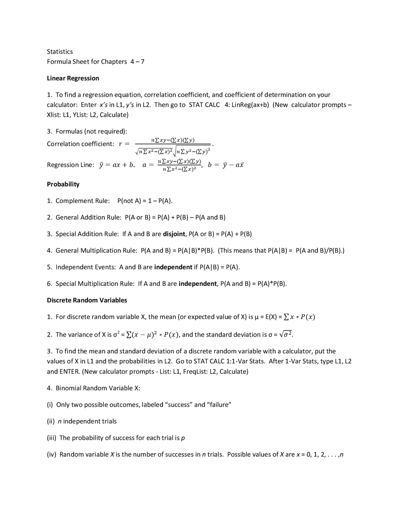 Statistics Formulas Probability And Statistics Cookbook ISixSigma