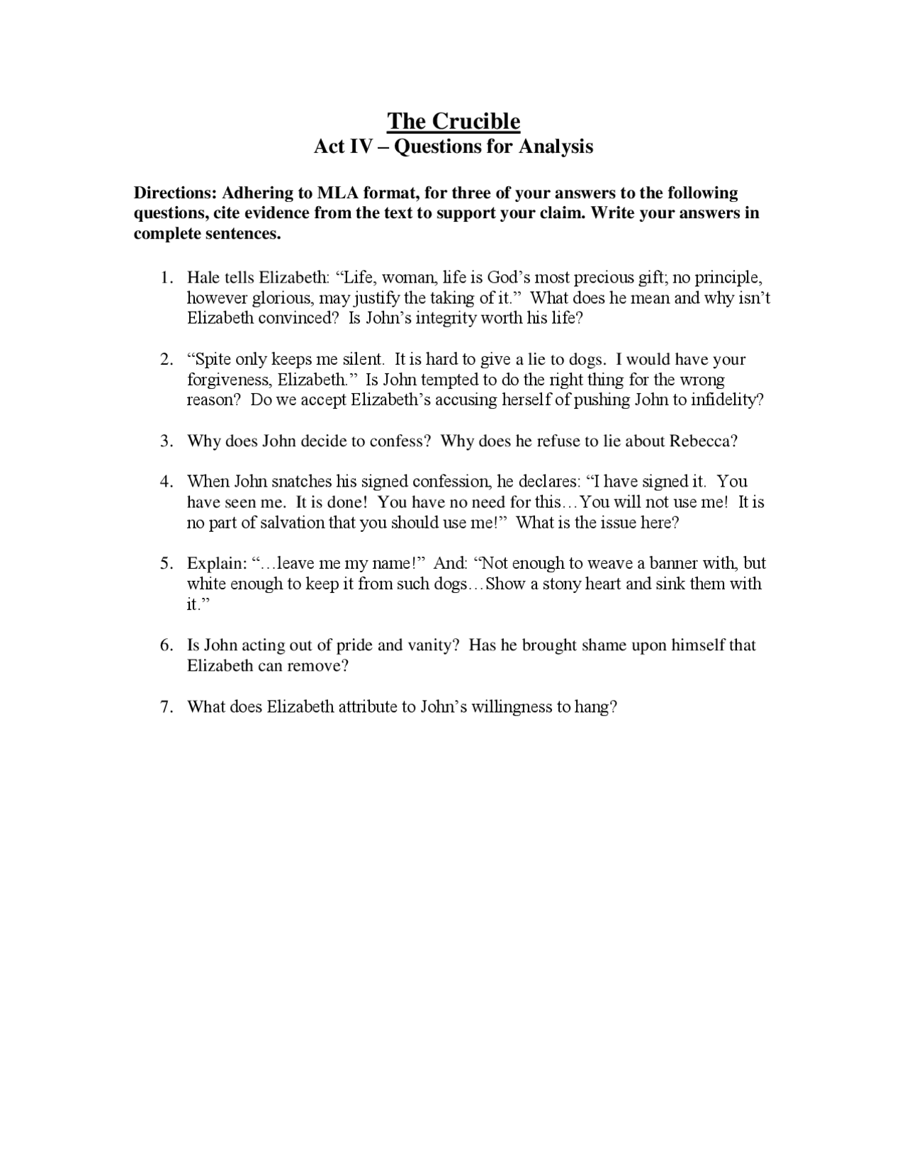 The Crucible Act IV: Questions for Analysis | Schemes and Mind Maps ...