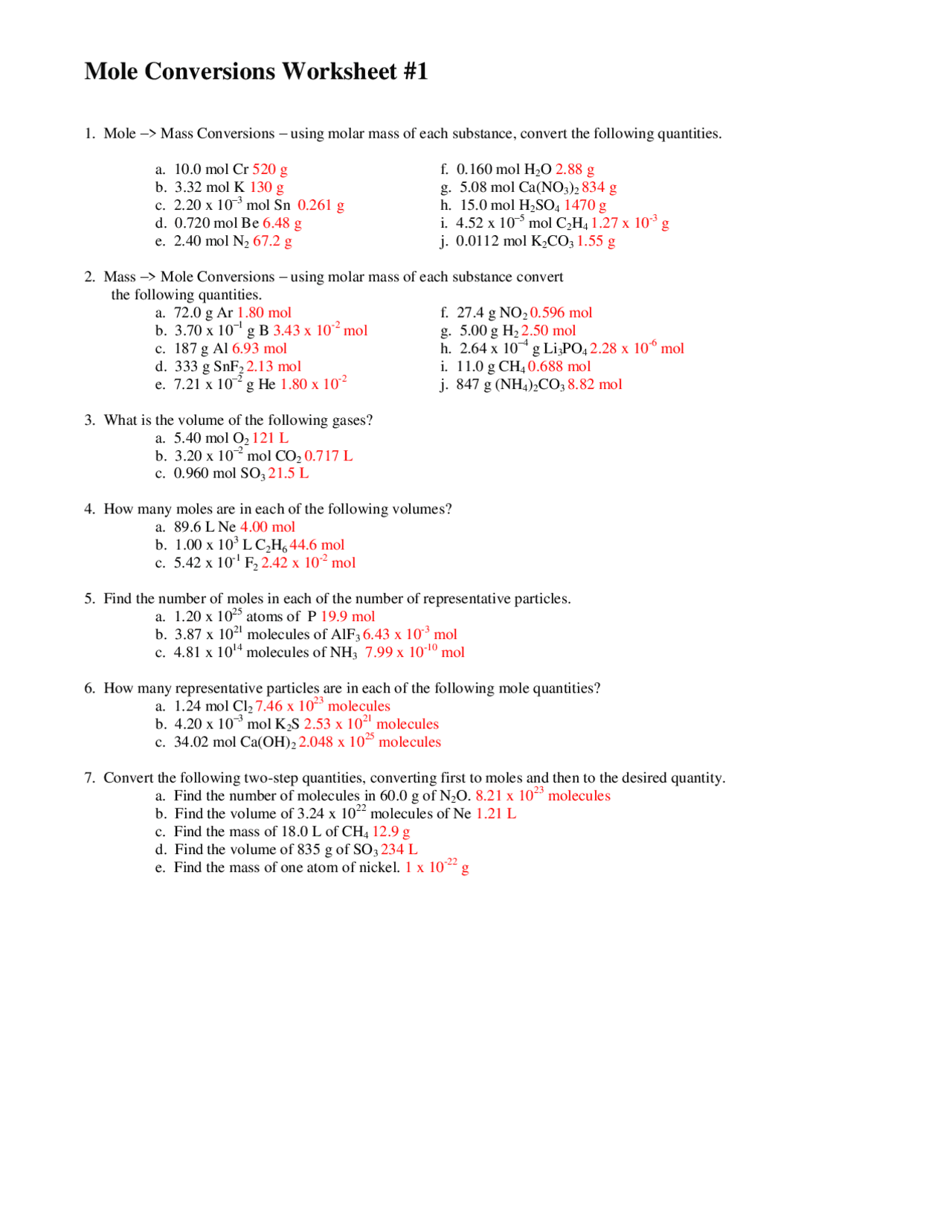 Mole Conversions Worksheet 1 Lecture Notes Chemistry Docsity Mole Conversions Worksheet 1 Lecture Notes Chemistry Docsity