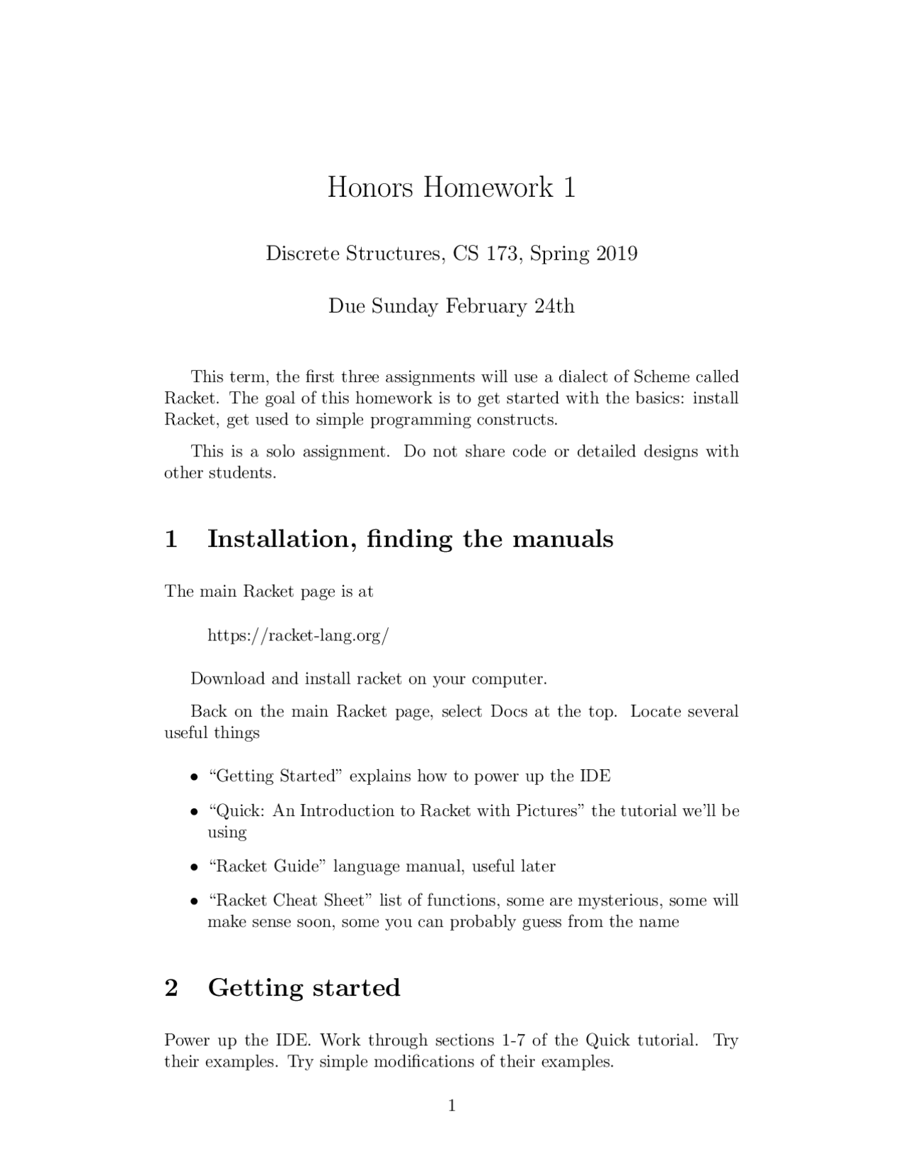 Honors Homework 1 Lecture Notes Programming Languages Docsity