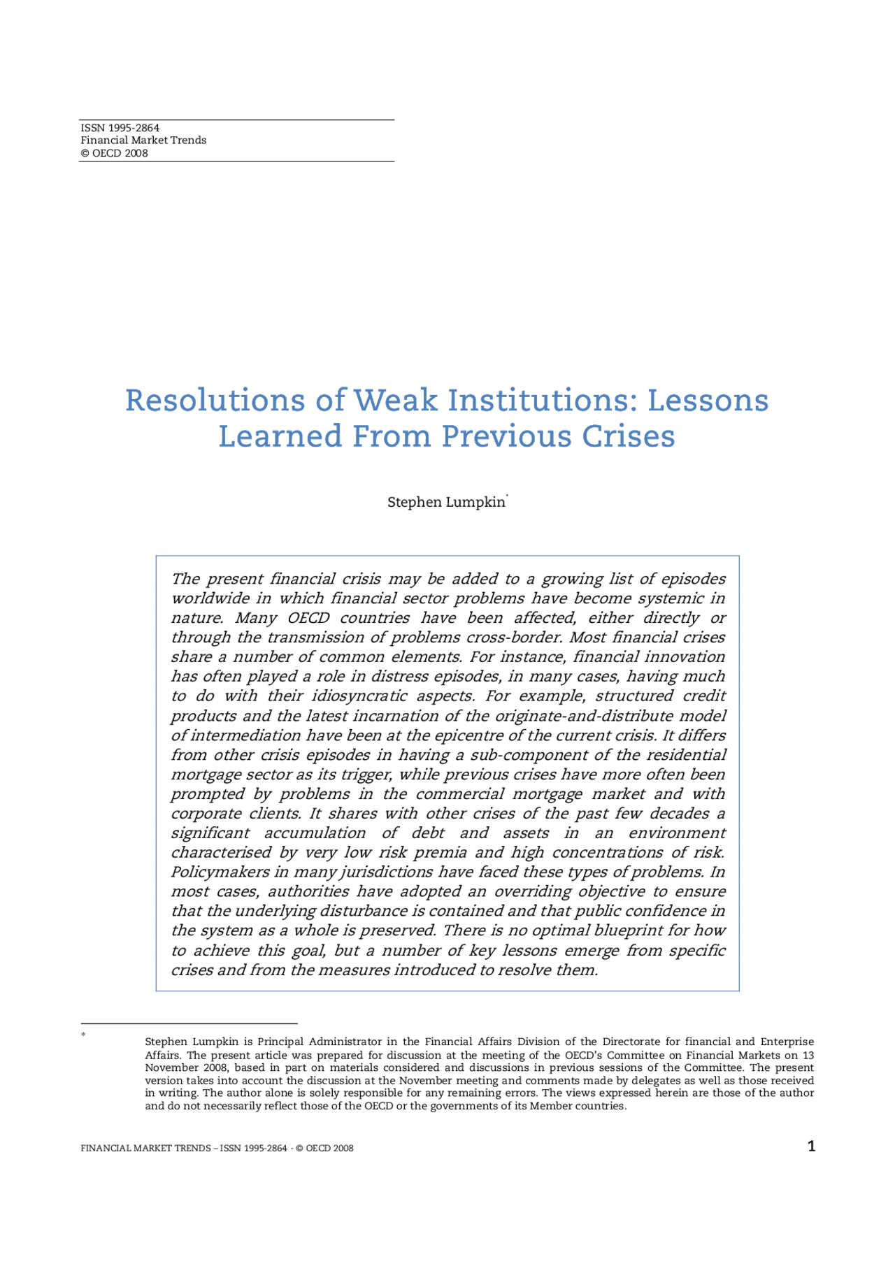 Resolutions of Weak Institutions: Lessons Learned ... | Study notes ...