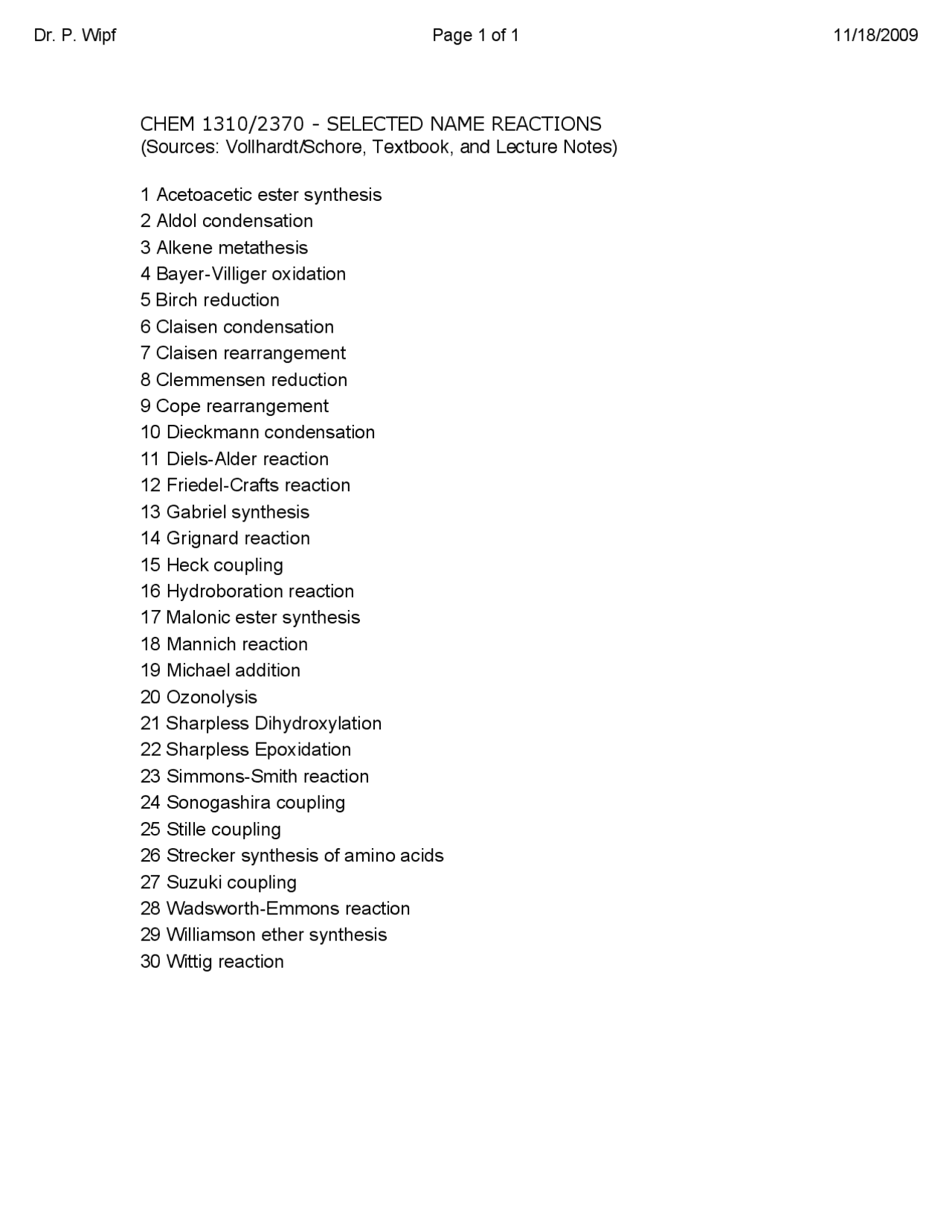 NAME REACTIONS.pdf | Lecture notes Chemistry | Docsity
