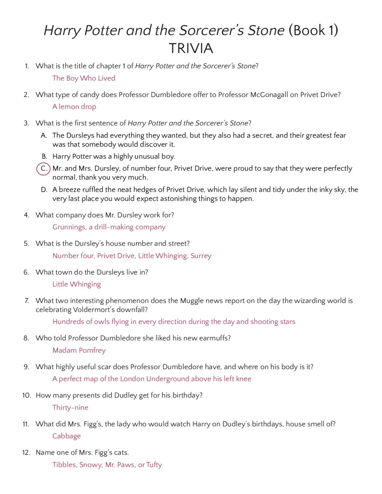 Harry Potter and the Sorcerer's Stone Trivia | Study notes History ...