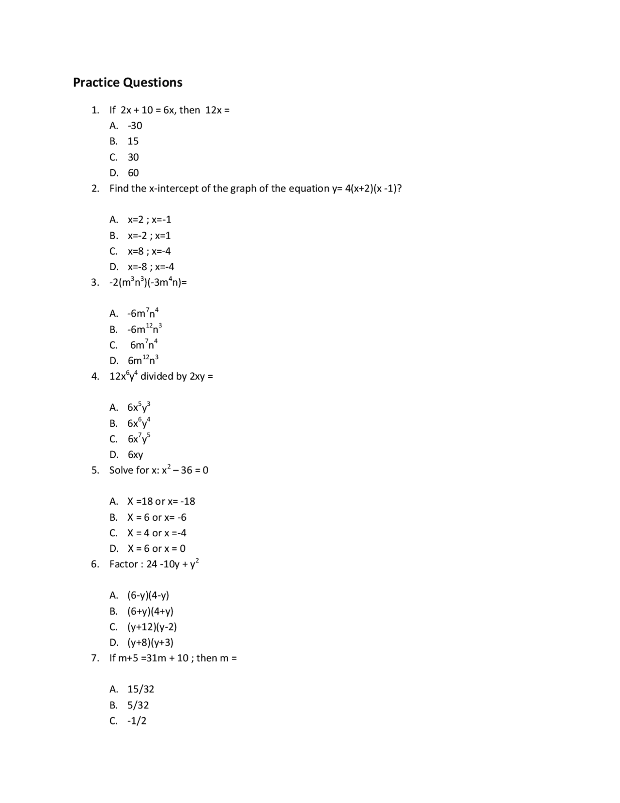 TSI Math Practice questions pdf Lecture Notes Calculus Docsity TSI Math Practice questions pdf Lecture Notes Calculus Docsity