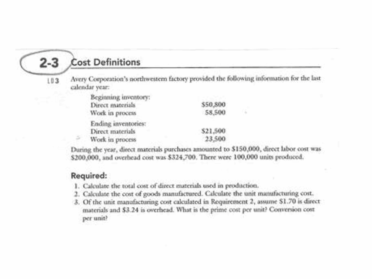 Chapter 2 Example Problems.pdf | Lecture notes Cost Accounting | Docsity
