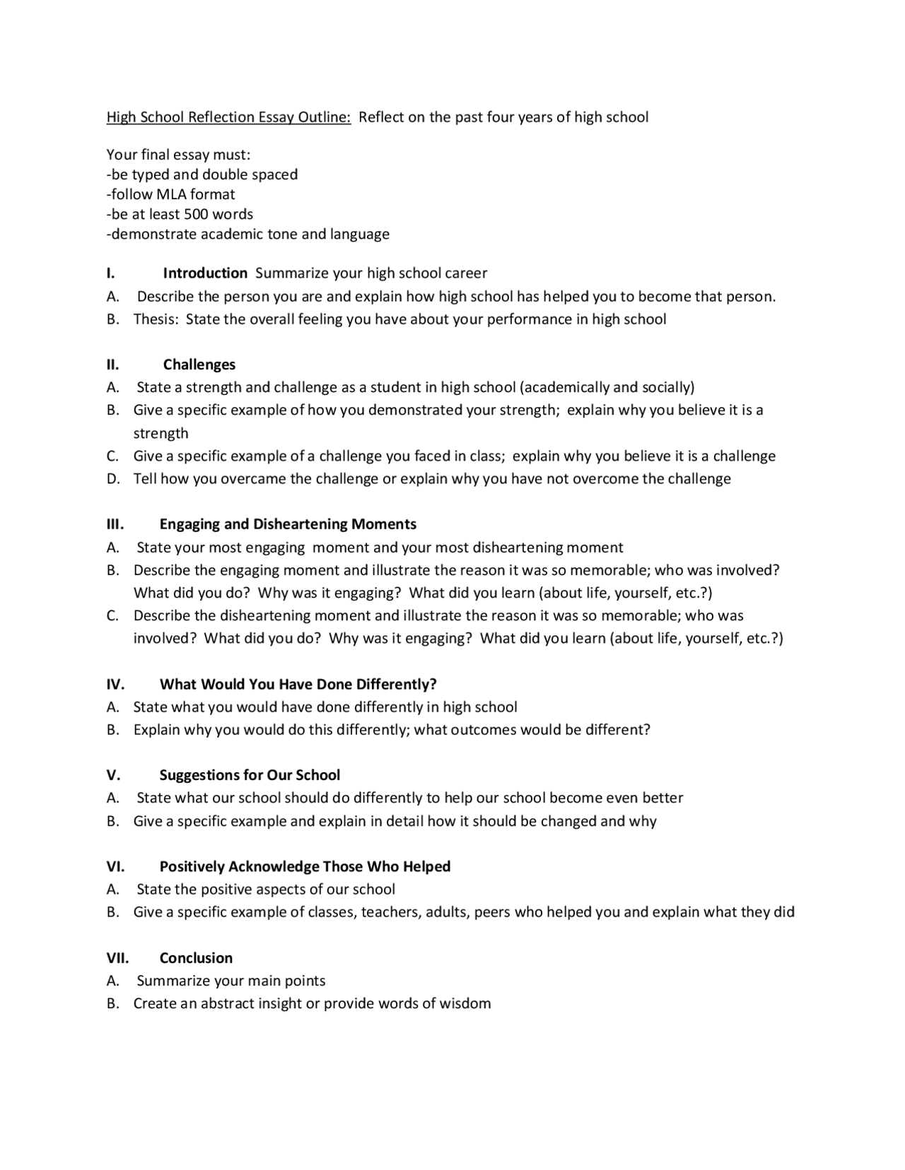 High School Reflection Essay Outline Study Notes Technical English High School Reflection Essay Outline Study Notes Technical English