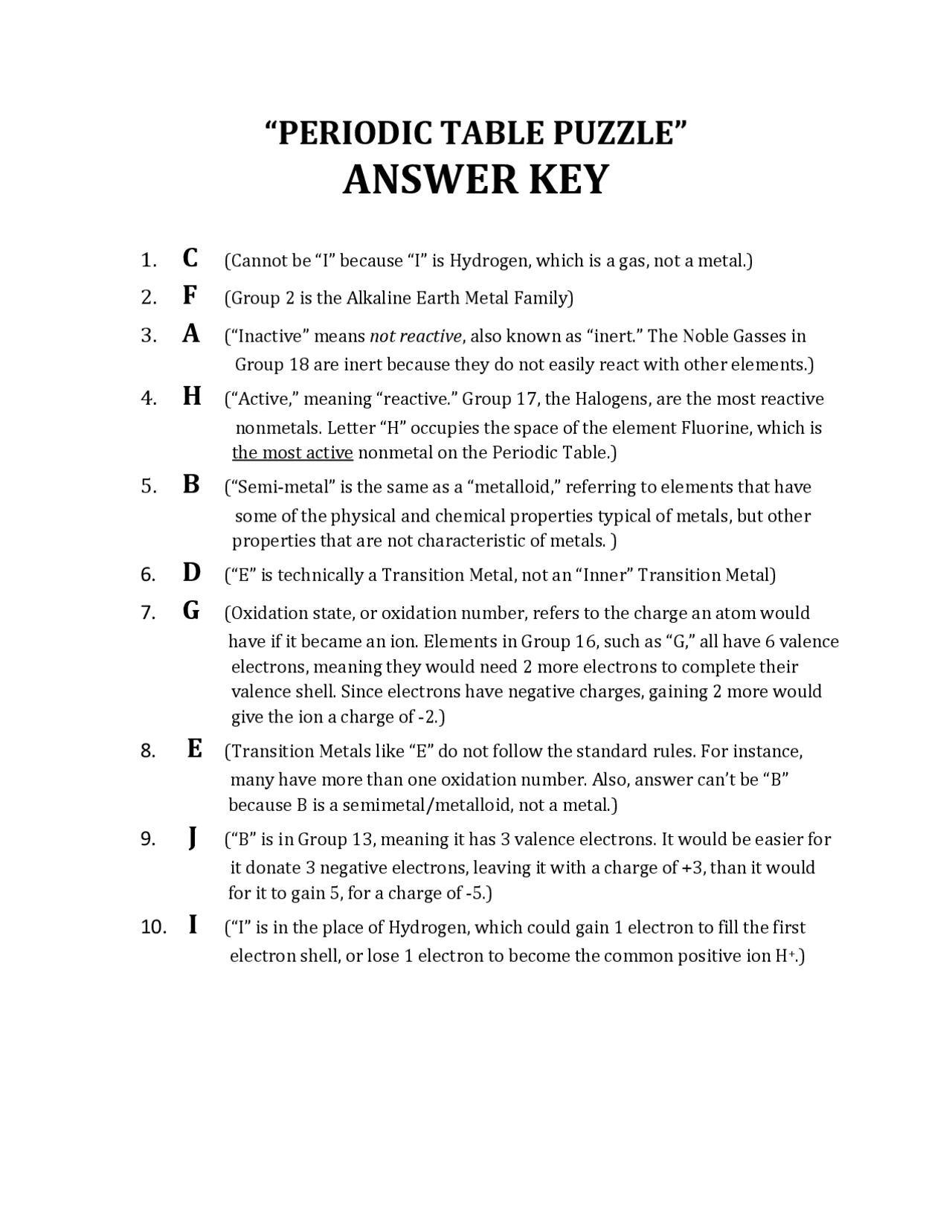 Periodic Table Puzzle Answer Key Chemistry If8767 Infoupdate