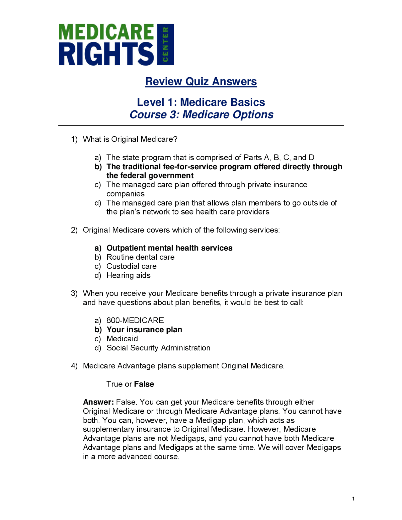 Review Quiz Answers Level 1: Medicare Basics Course 3 | Schemes and ...