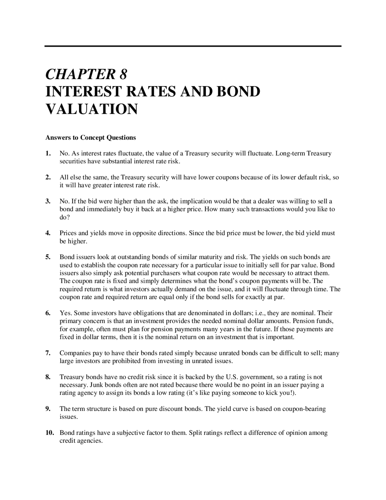 CHAPTER 8 INTEREST RATES AND BOND VALUATION | Exercises Business | Docsity