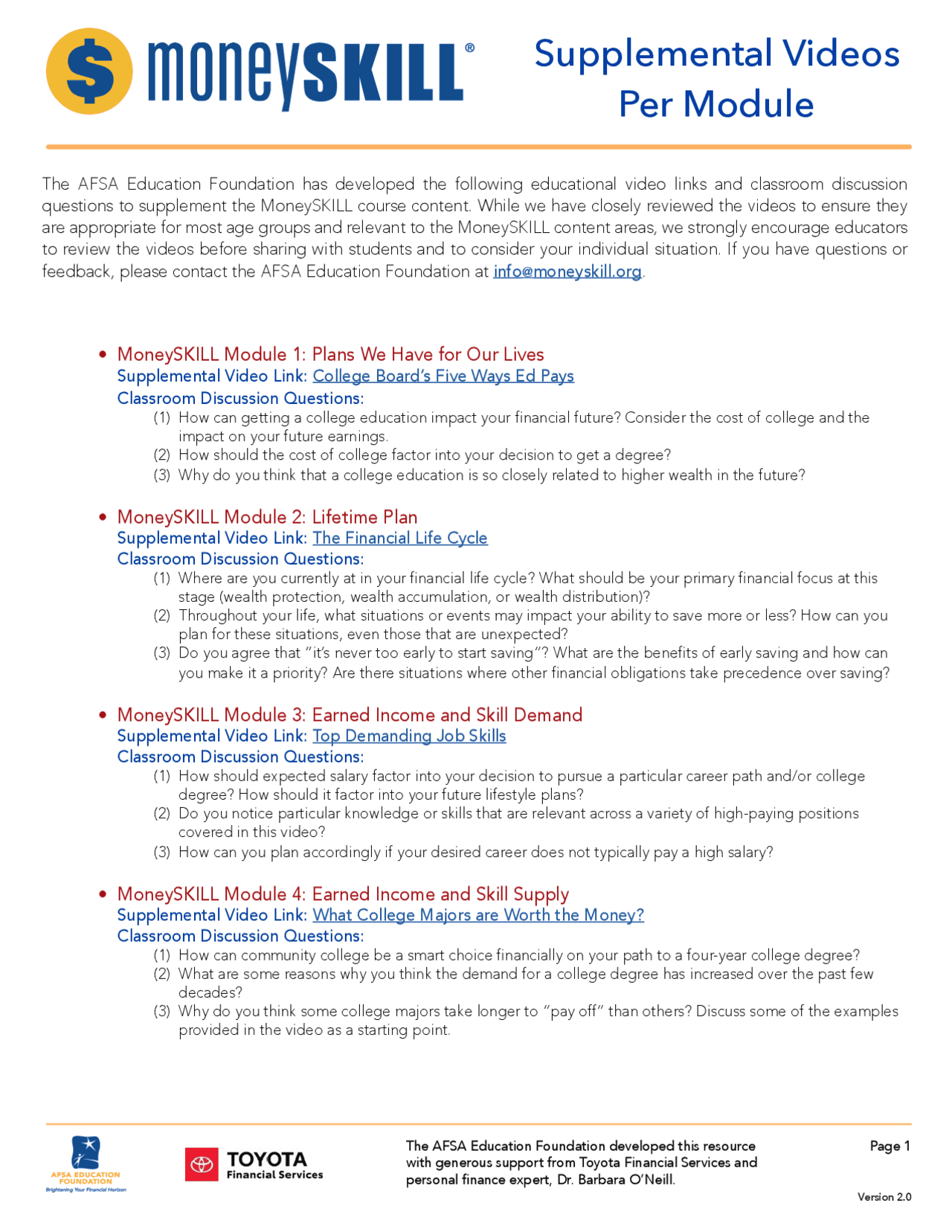 MoneySKILL Course Supplemental Videos and Classroom Discussion ...