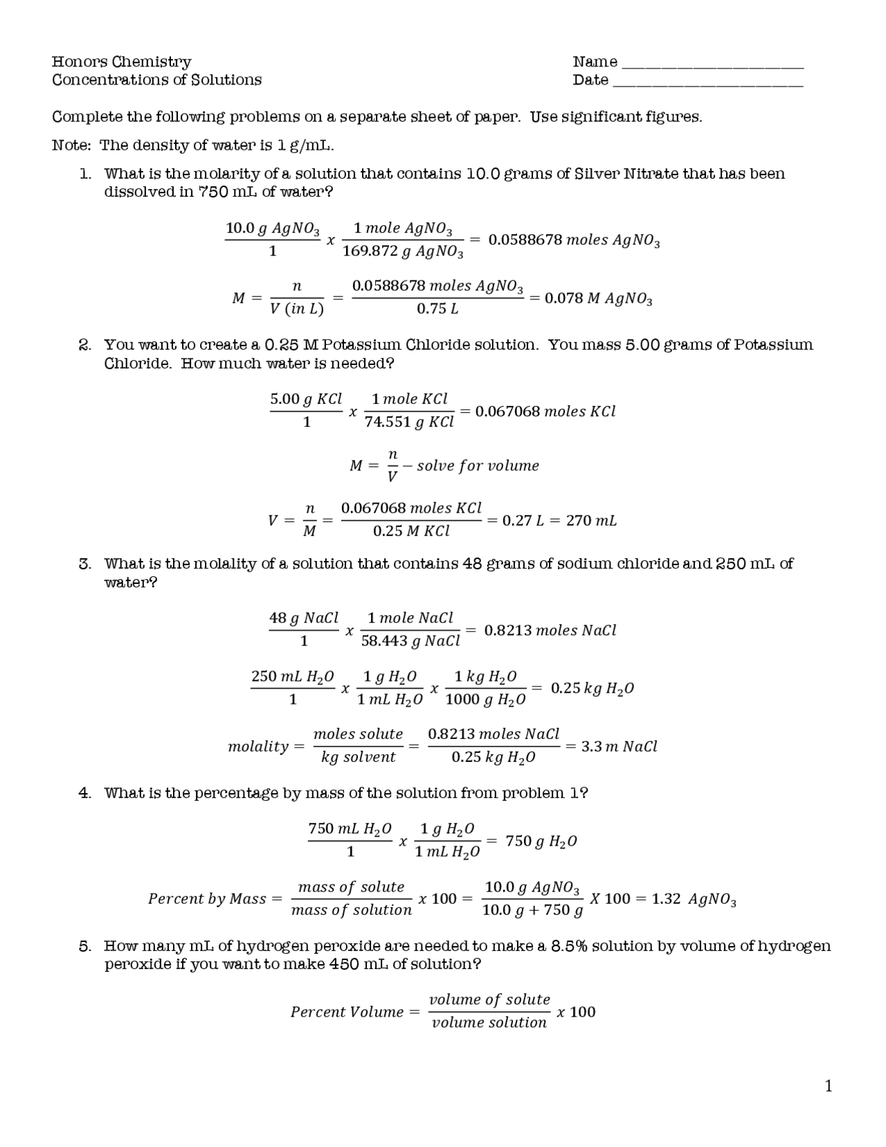 Calculations and Concentrations of Chemistry Solutions | Study notes ...