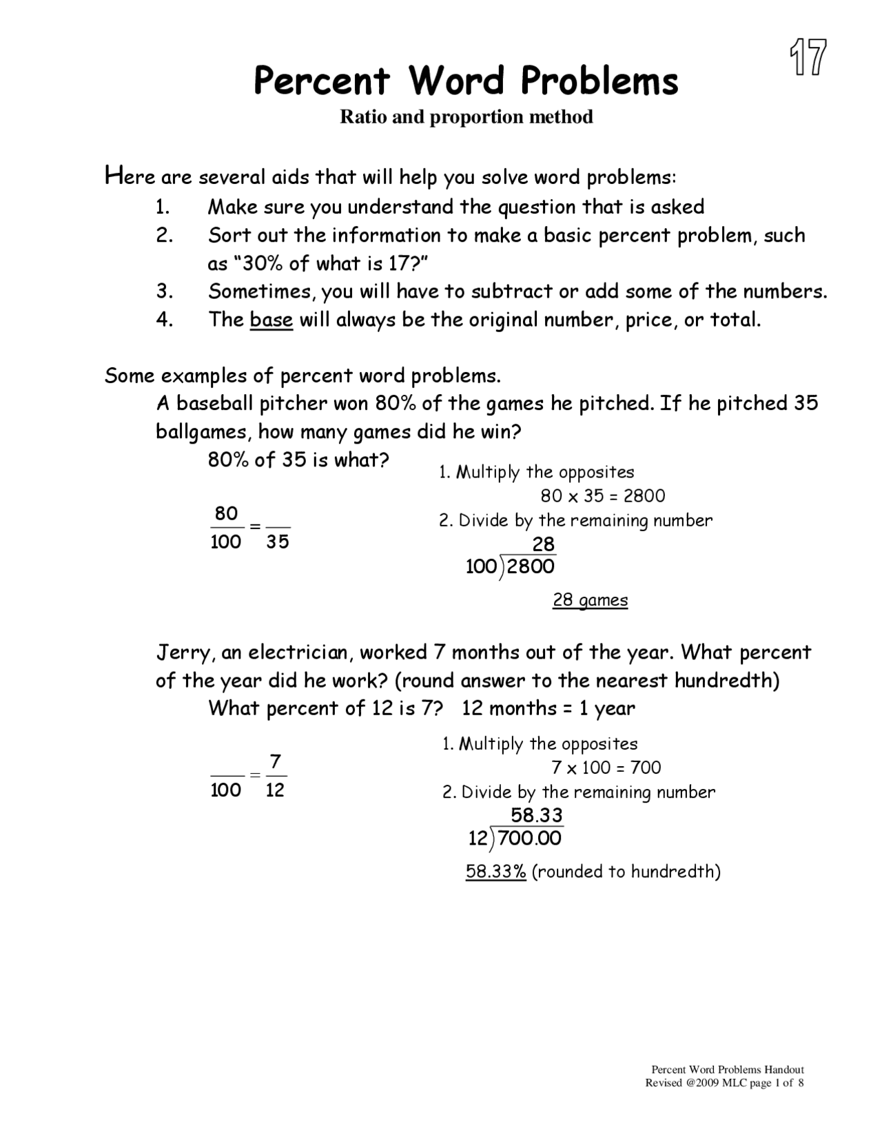 Percent Word Problems | Study notes Mathematics | Docsity