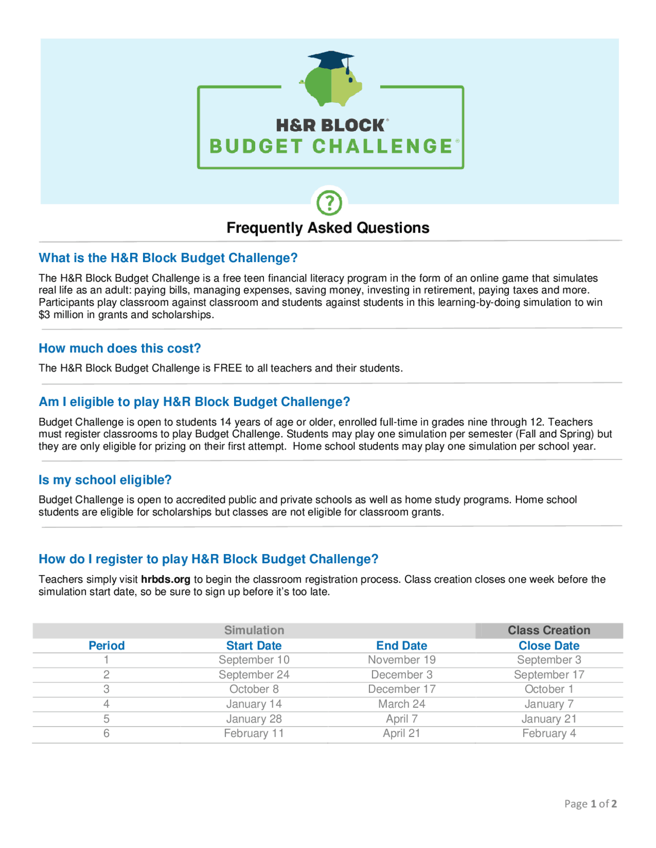 H&R Block Budget Challenge: A Free Financial Literacy Program for Teens ...