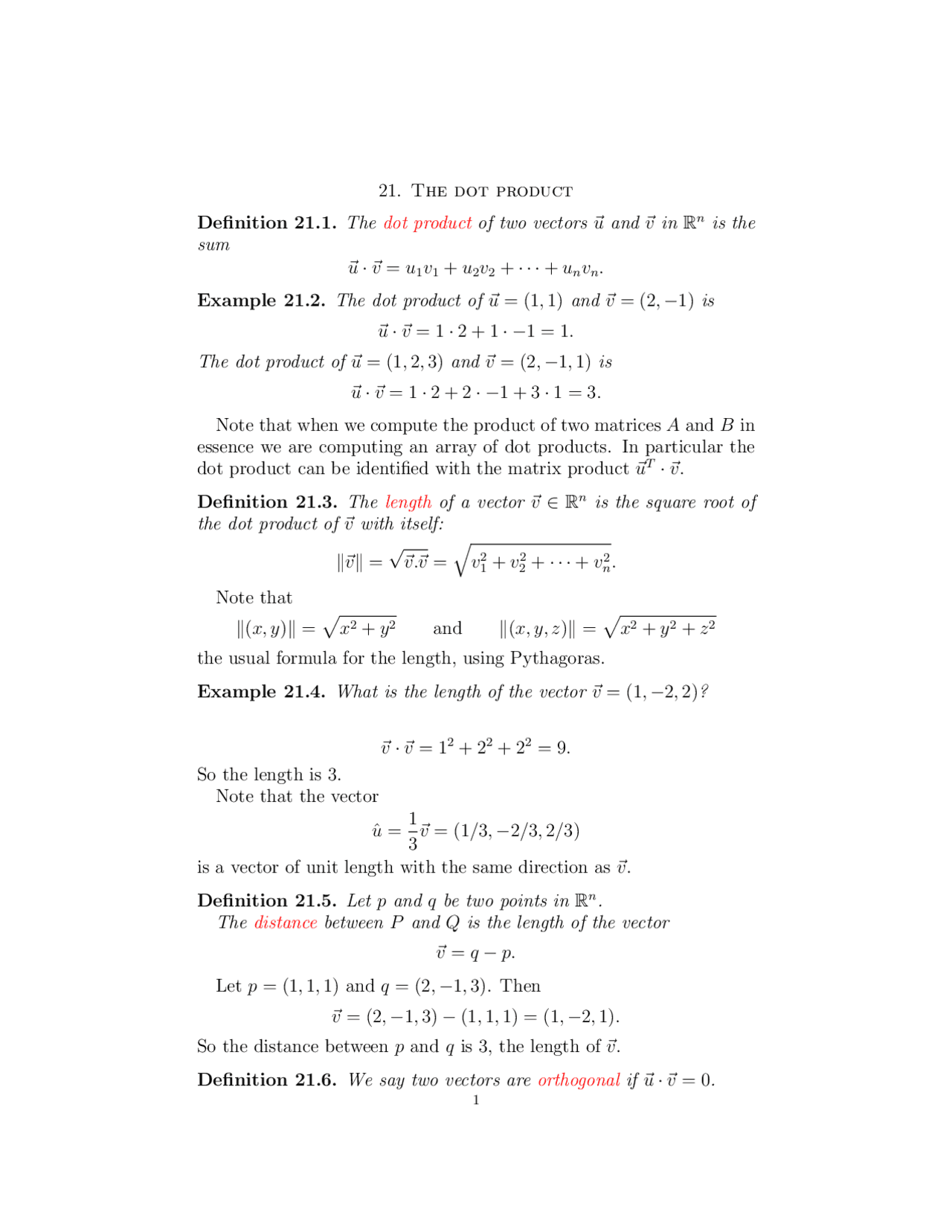 21 The Dot Product Summaries Vector Analysis Docsity