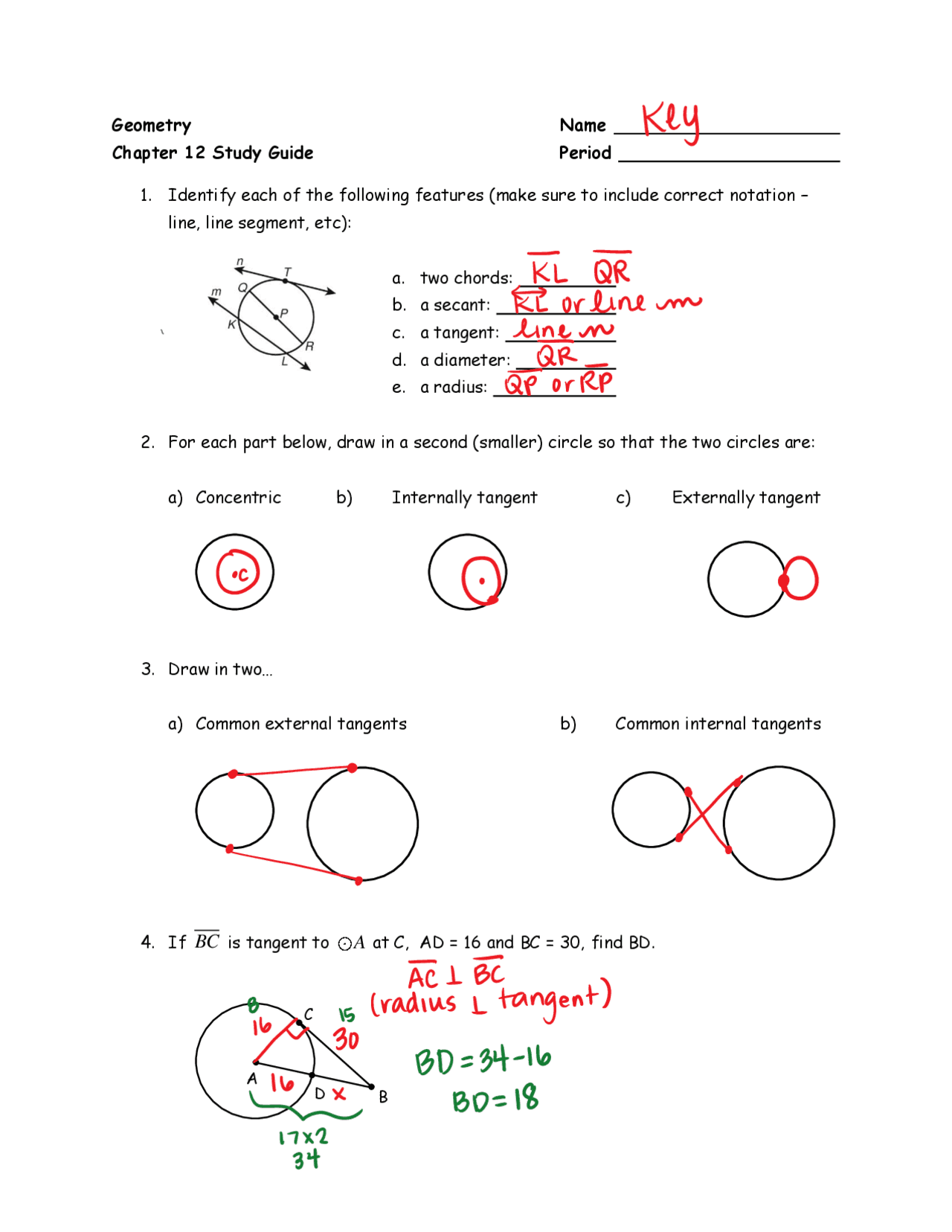 Geometry Study Guide: Chapter 12 - Circles | Study notes Geometry | Docsity