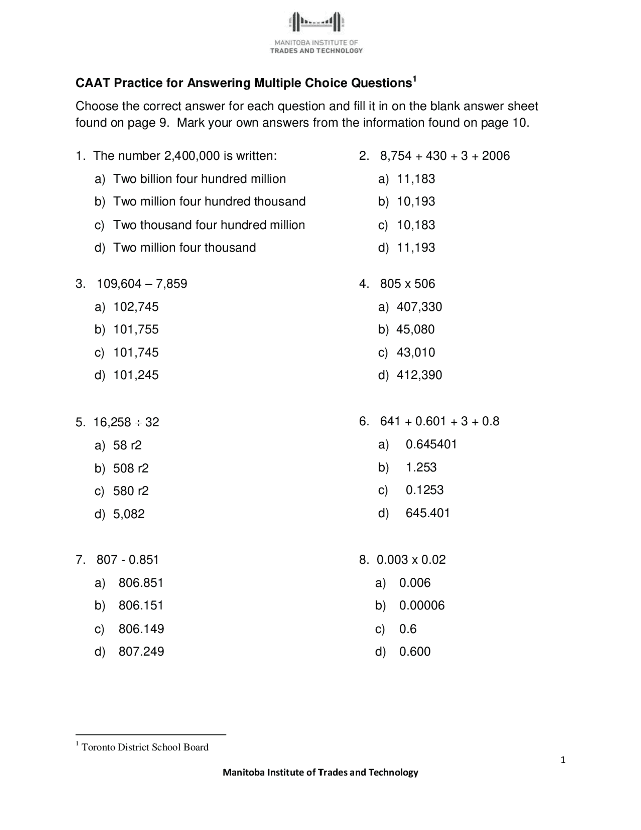 CAAT Practice for Answering Multiple Choice Questions | Study notes ...