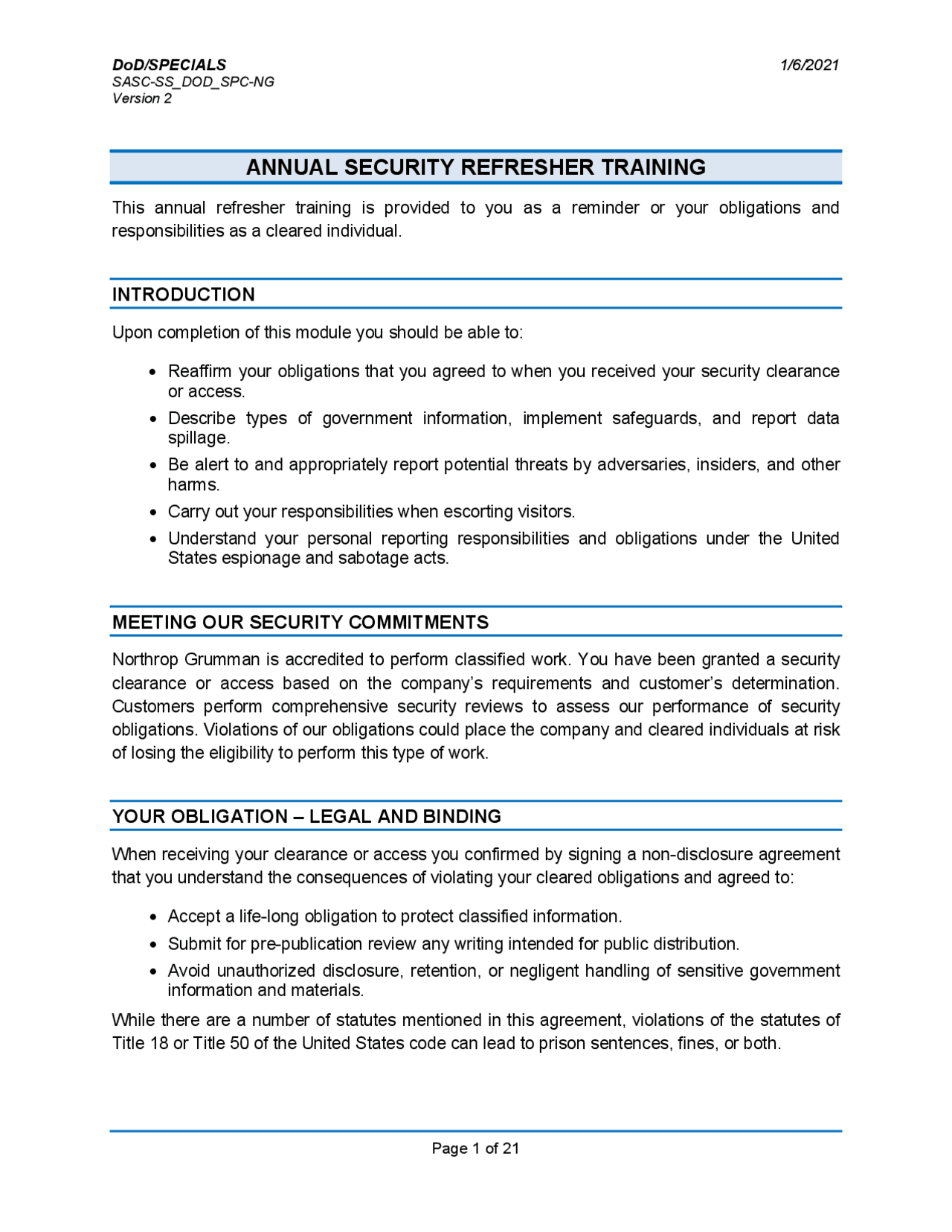 Annual Security Refresher Training Exams Business Docsity