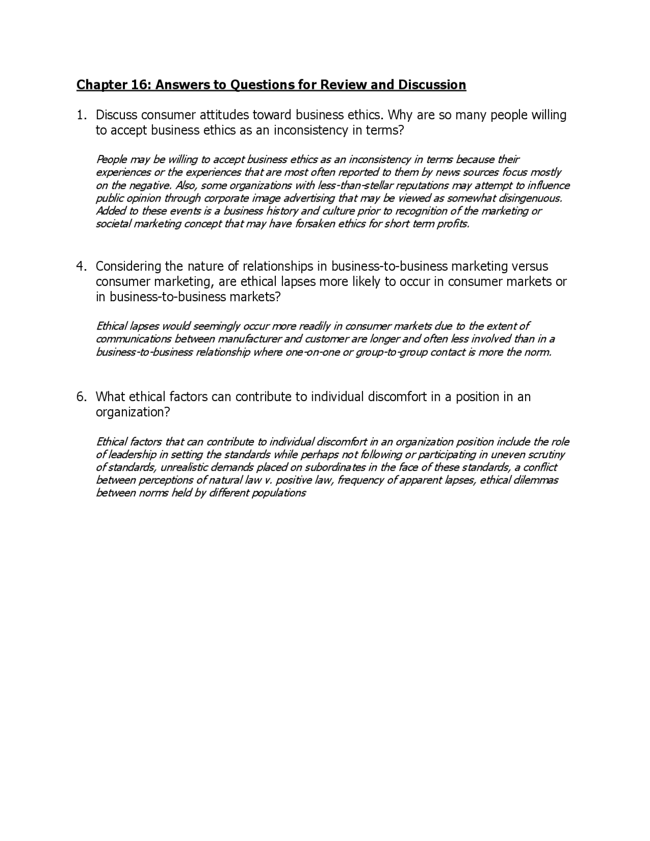 Chapter 16 Answers To Questions For Review And Discussion Lecture