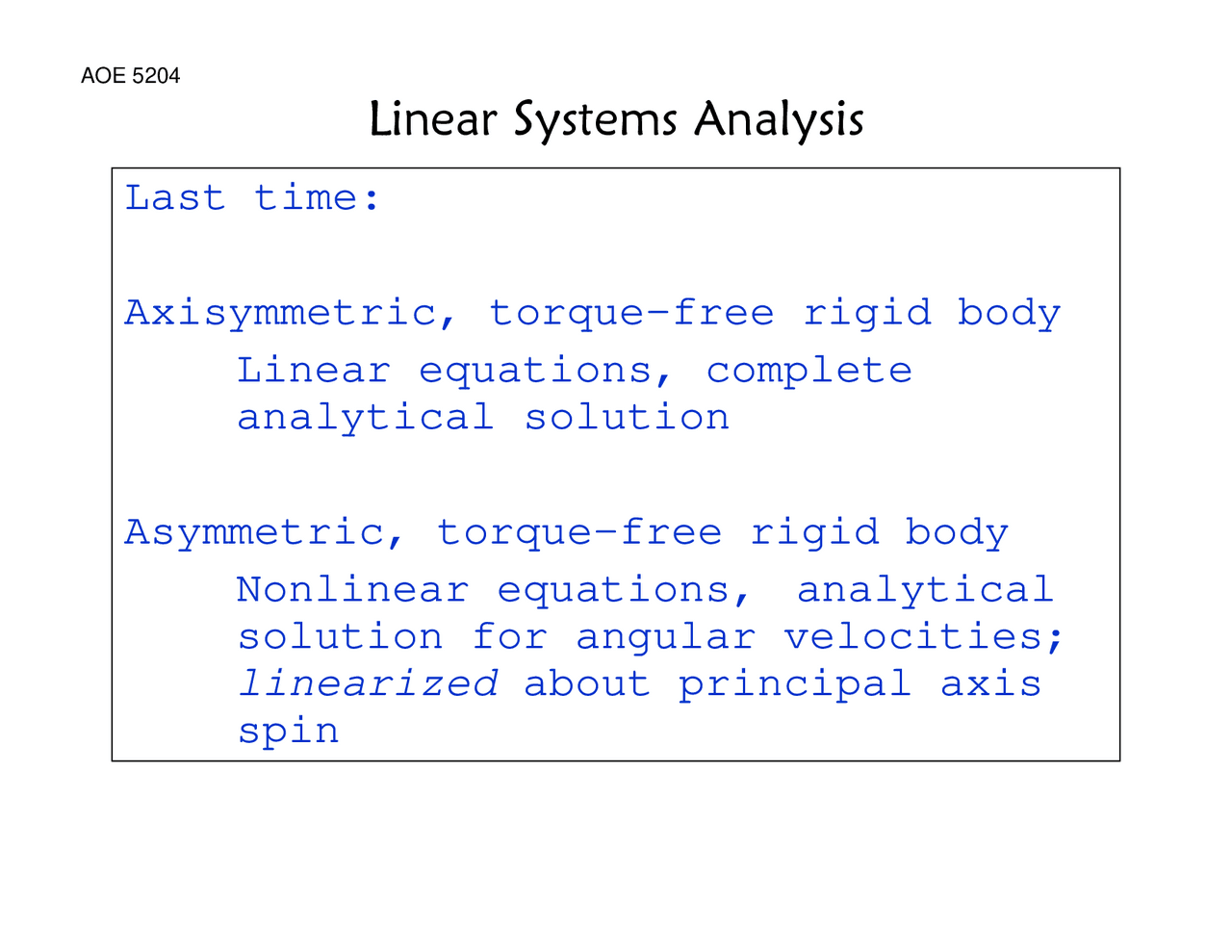 Linear Systems Analysis | Study notes Dynamics - Docsity