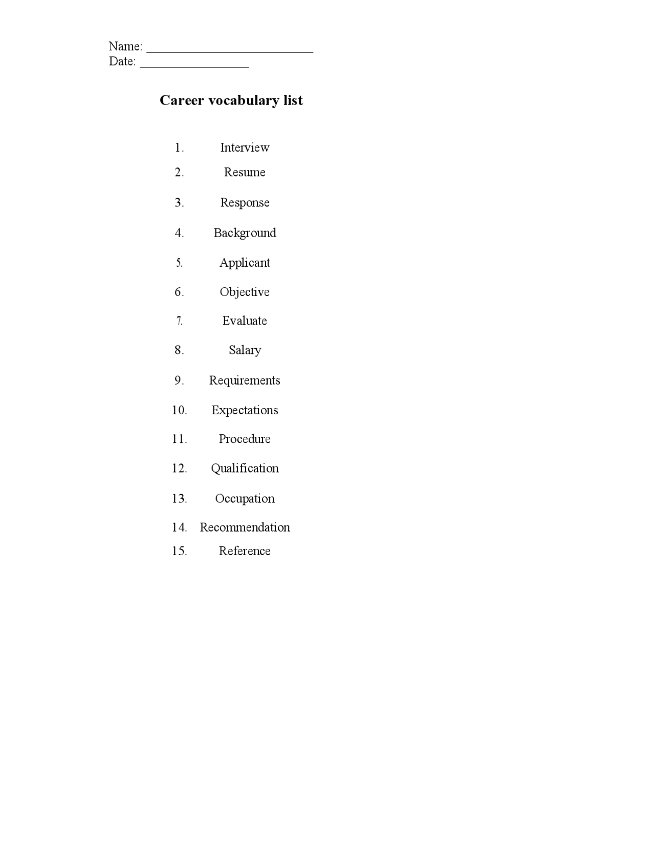 Career Vocabulary and Brainstorm List | Exercises Career Counseling ...