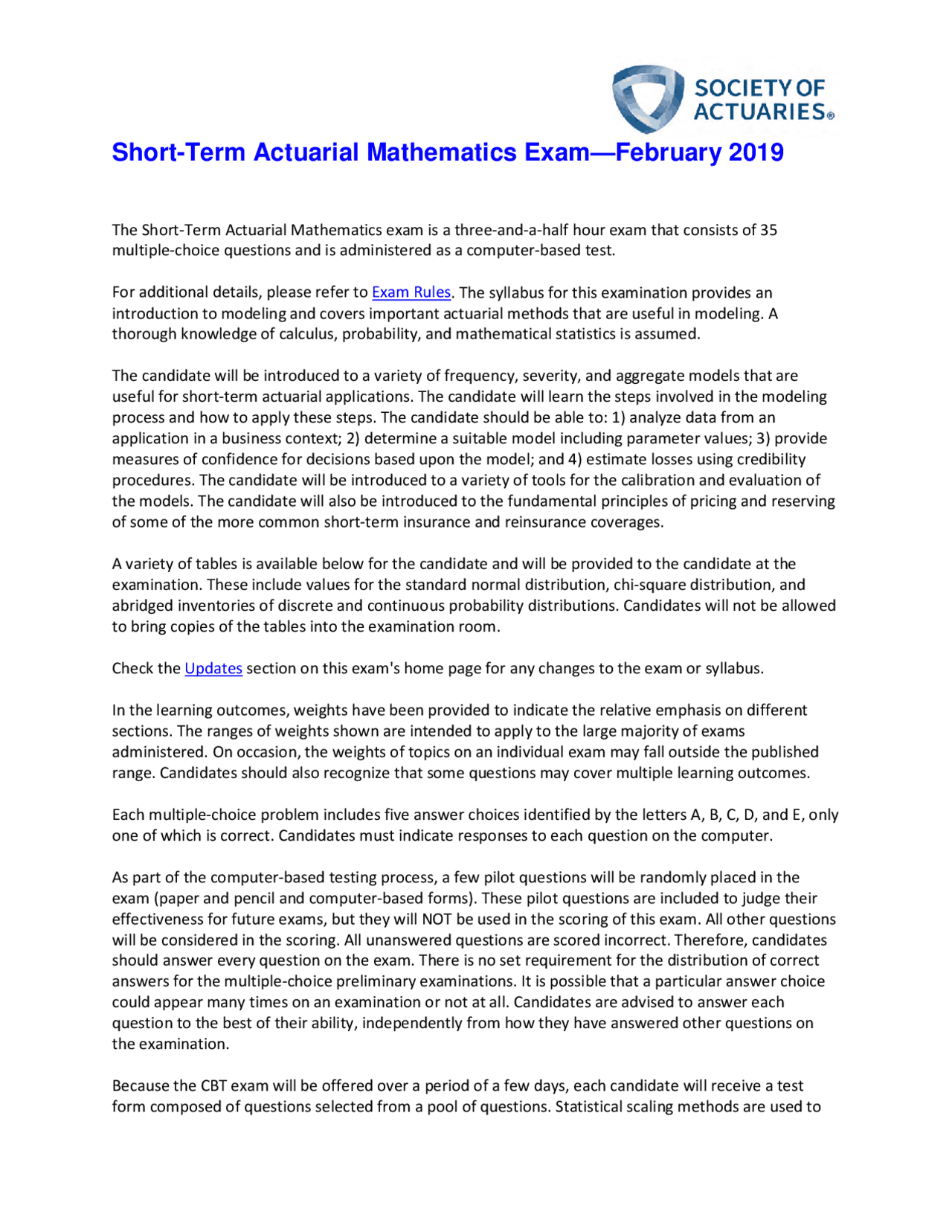 Actuarial Exam Preparation: Syllabus and Learning Objectives for STAM ...