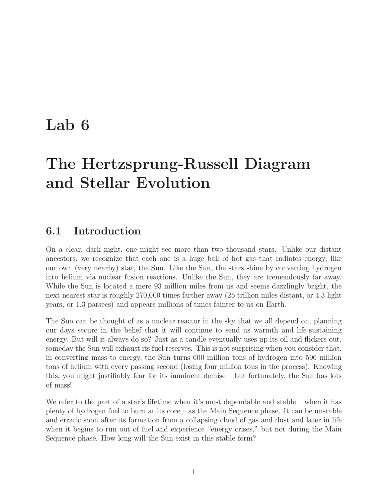 Lab 6 The Hertzsprung-Russell Diagram and Stellar Evolution | Lecture ...