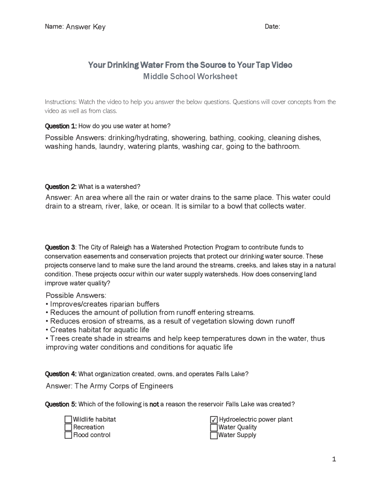 Middle School - Raleigh Water worksheet | Lecture notes Water Resources ...