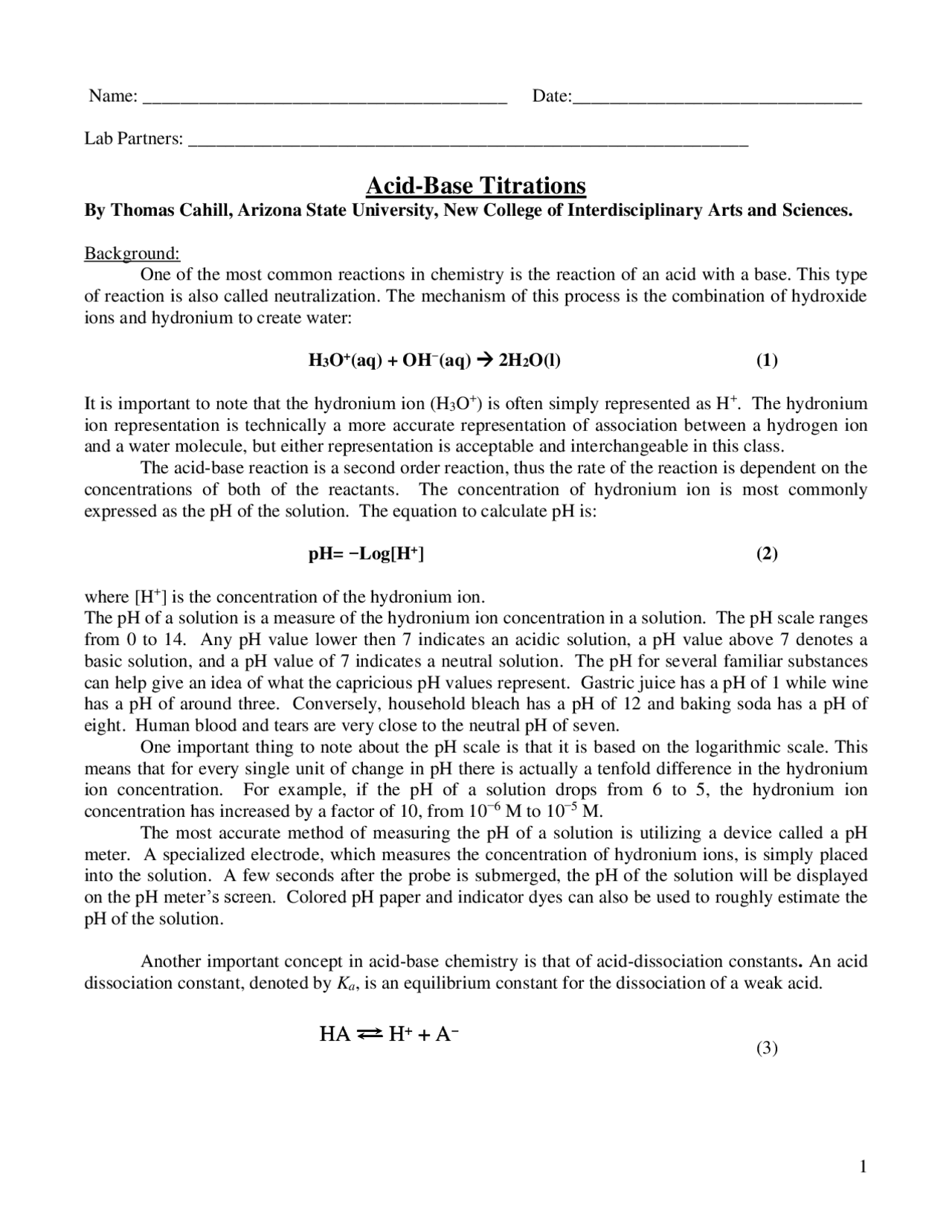 Acid Base Titrations | Lecture notes Chemistry | Docsity