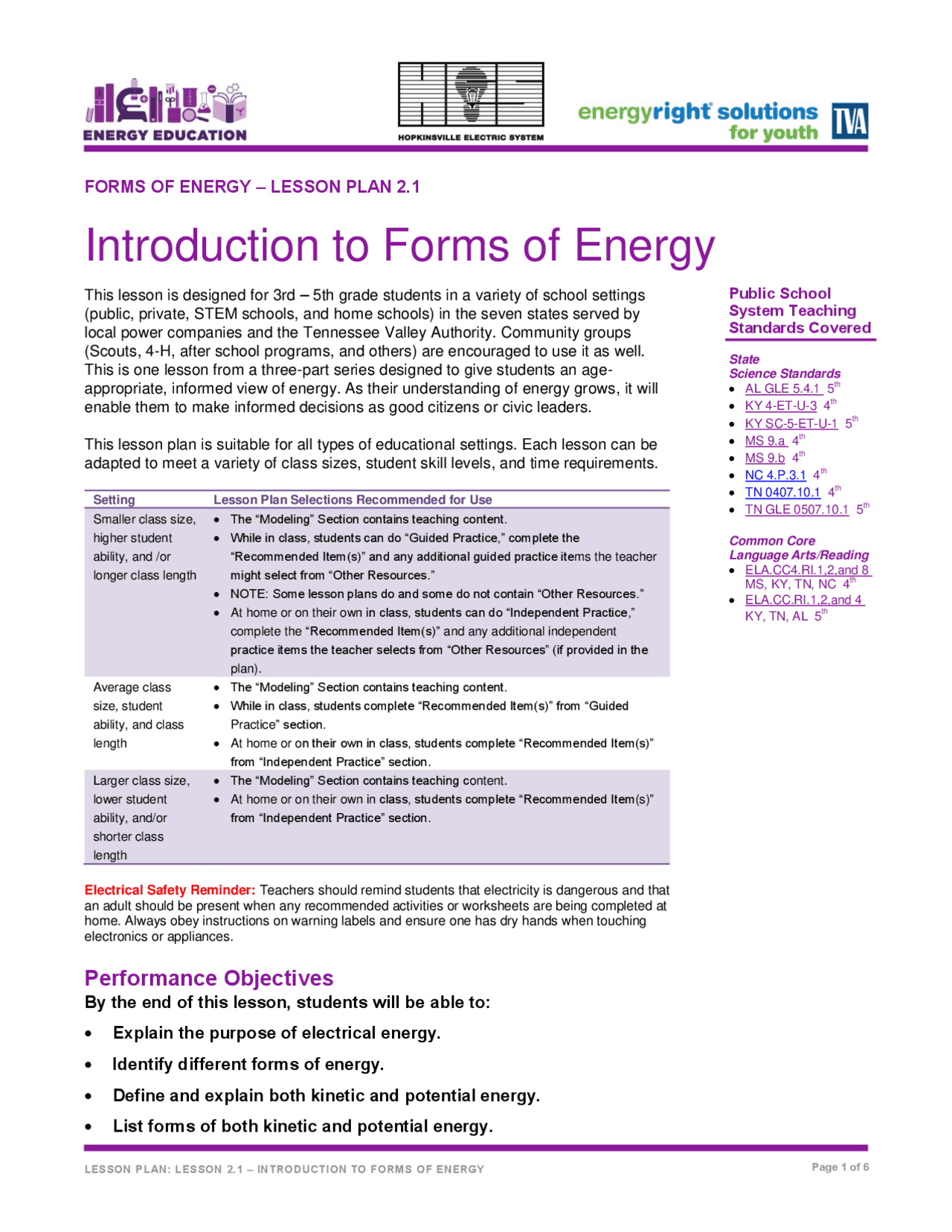 Introduction to Forms of Energy: Lesson Plan for 3rd-5th Graders ...
