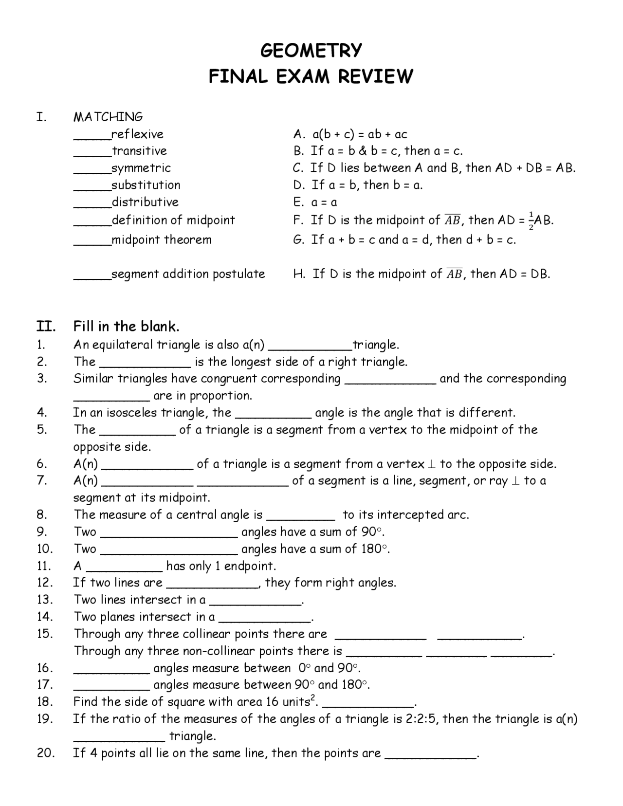 Geometry Final Exam Review Slides Geometry Docsity