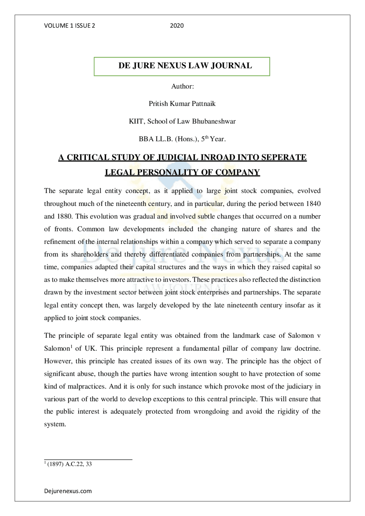 A critical study of judicial inroad into seperate legal personality ...